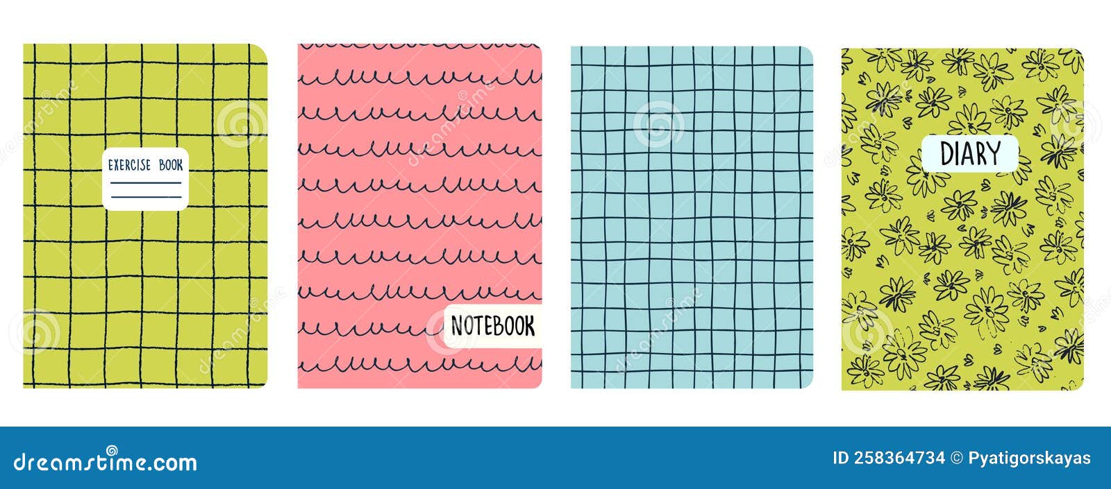 Set of Cover Page Templates Based on Grid Seamless Patterns, Spiral ...