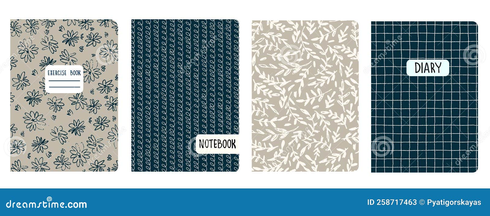 Set of Cover Page Templates Based on Grid Seamless Patterns, Spiral ...