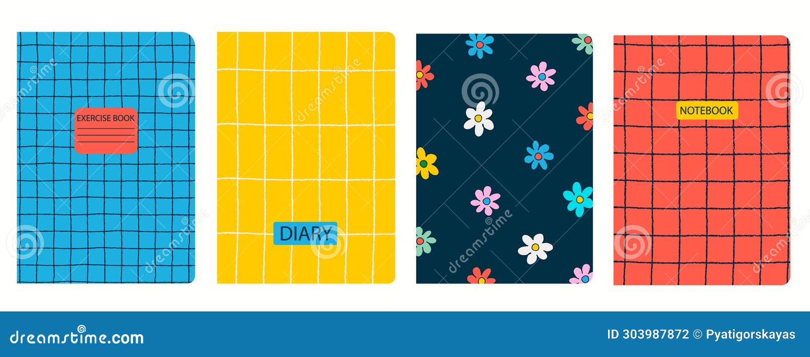 Set of Cover Page Templates Based on Grid Seamless Patterns, Spiral ...