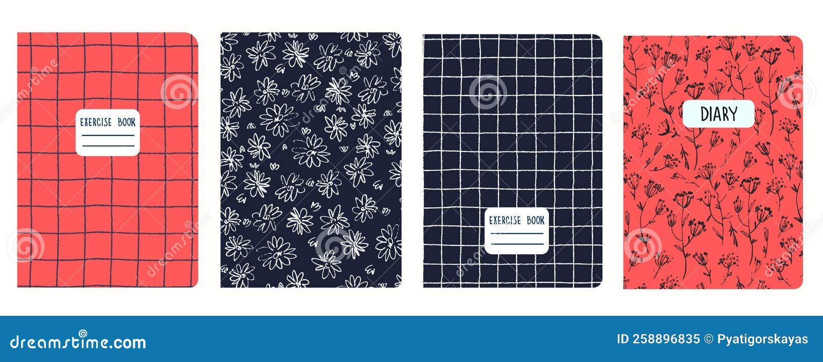 Set of Cover Page Templates Based on Grid Seamless Patterns, Spiral ...