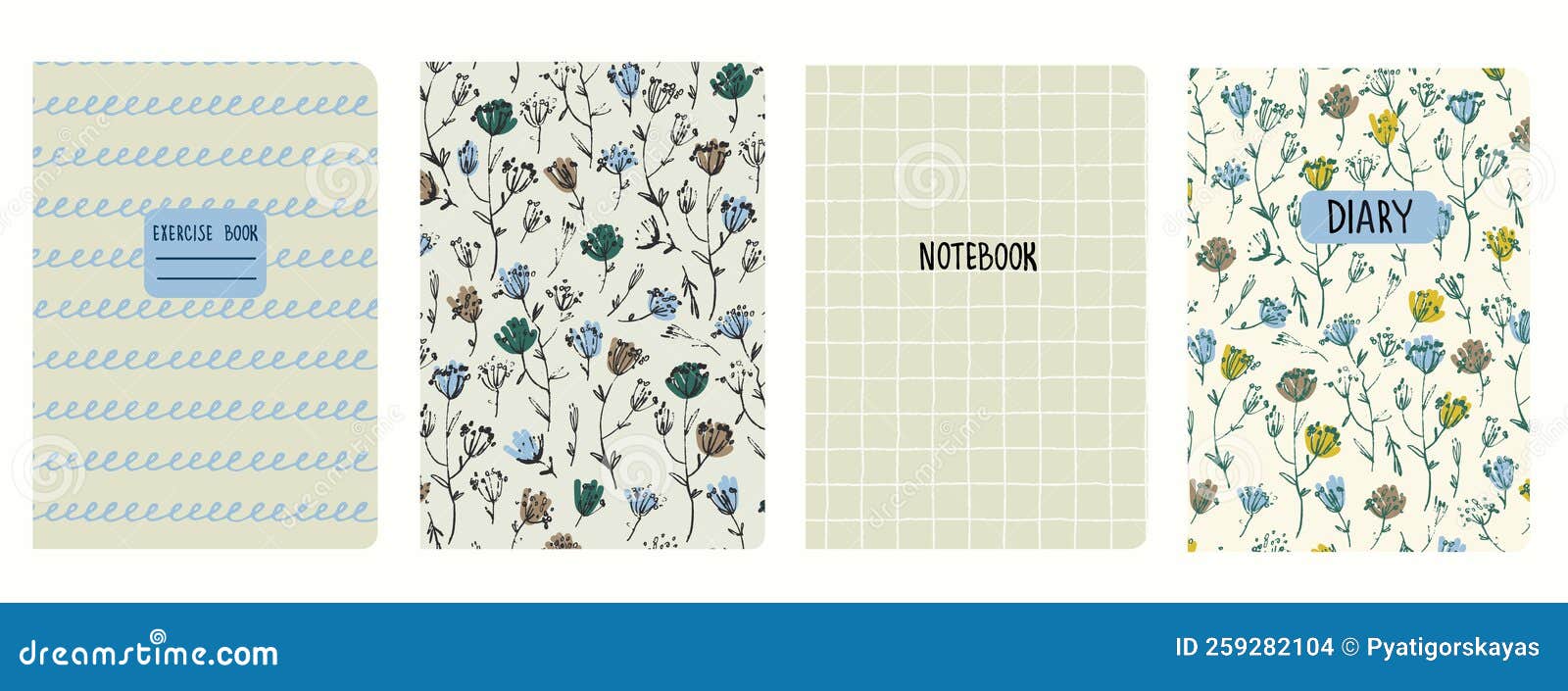 Set of Cover Page Templates Based on Grid Seamless Patterns, Spiral ...