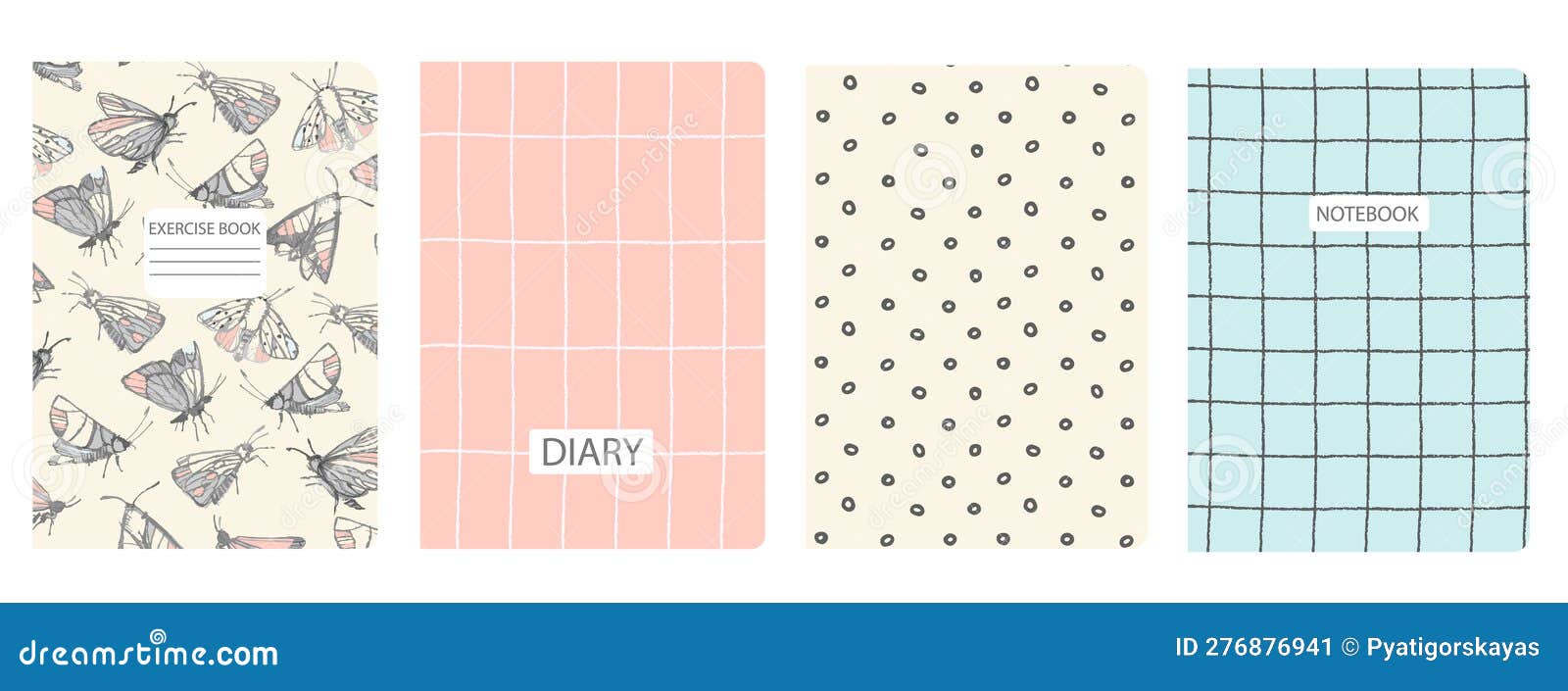 Set of Cover Page Templates with Butterflies, Moths, Plaid, Circles ...