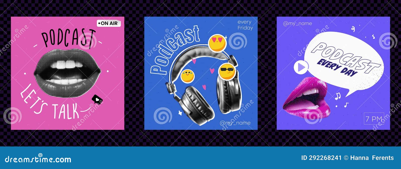 A Set of Covers for a Podcast with Trendy Halftone Collage Elements ...