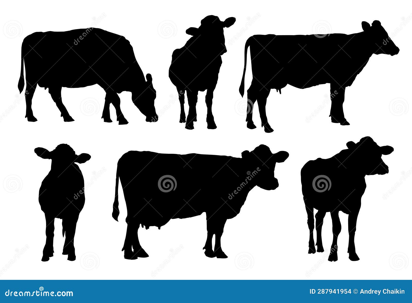 Set of cow silhouettes. stock vector. Illustration of milk - 287941954
