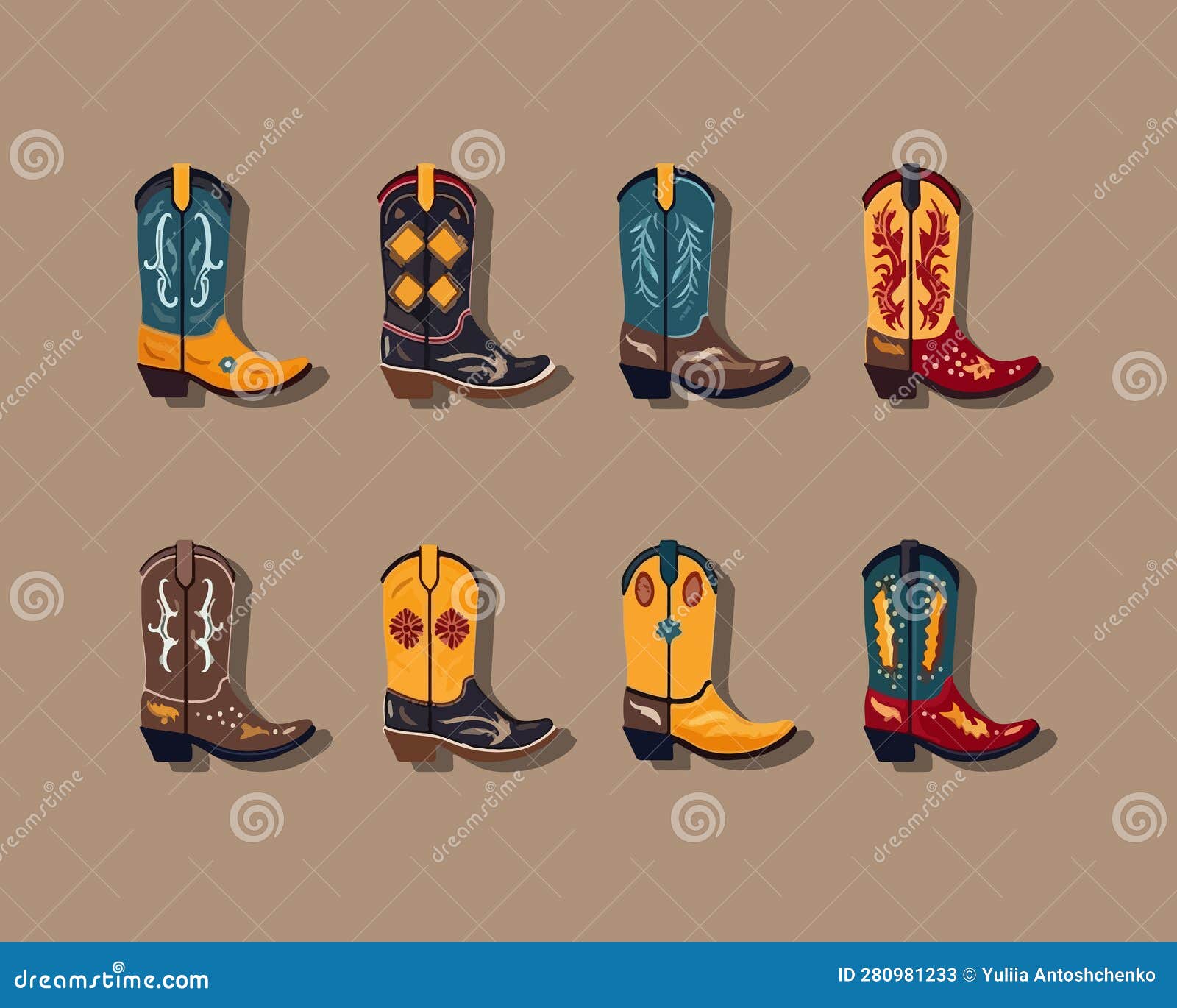 A set of cowboy boots. stock vector. Illustration of text - 280981233