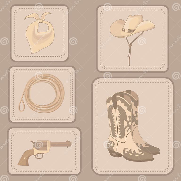 Set of cowboy items stock vector. Illustration of color - 25915619