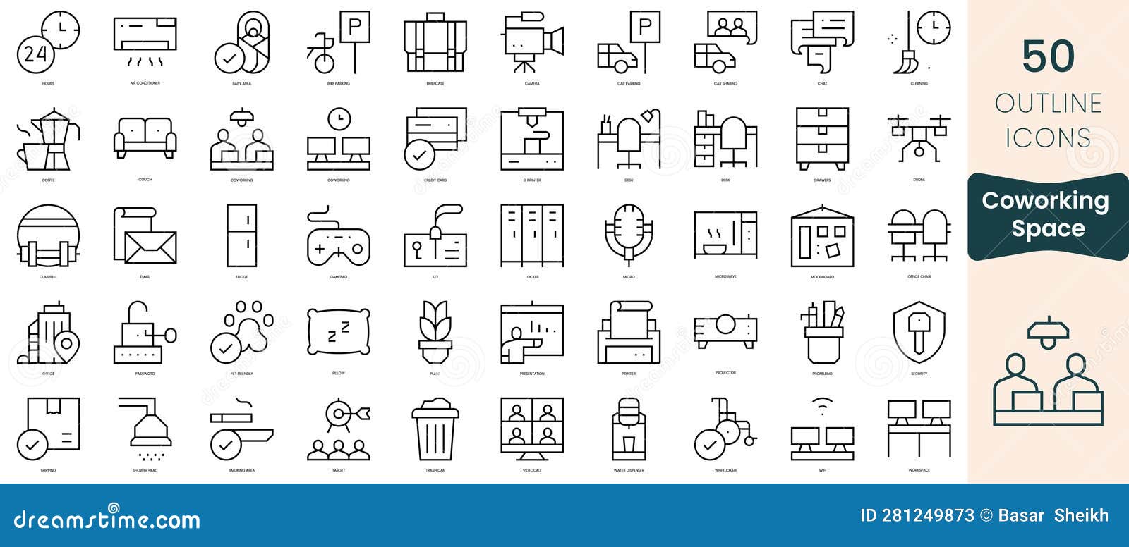 Set of Coworking Space Icons. Thin Linear Style Icons Pack Stock Vector ...