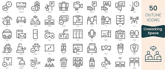 Set of Coworking Space Icons. Thin Linear Style Icons Pack Stock Vector ...