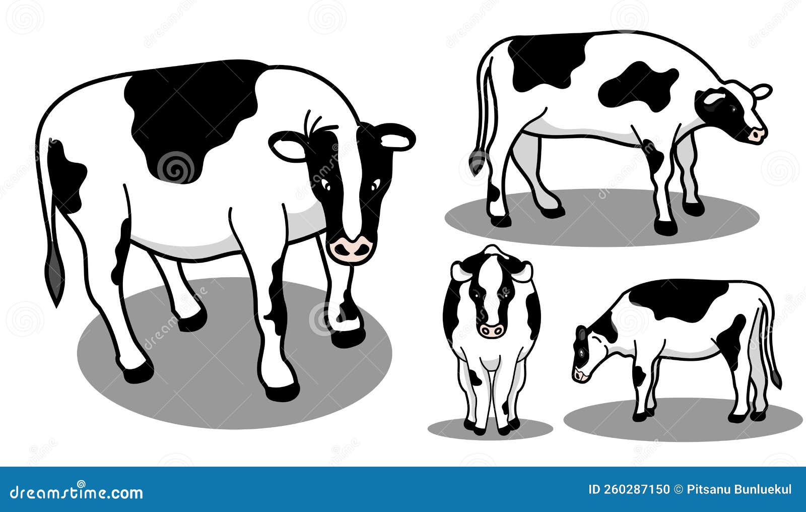 Set of Cows Vector Illustration Stock Vector - Illustration of vector ...