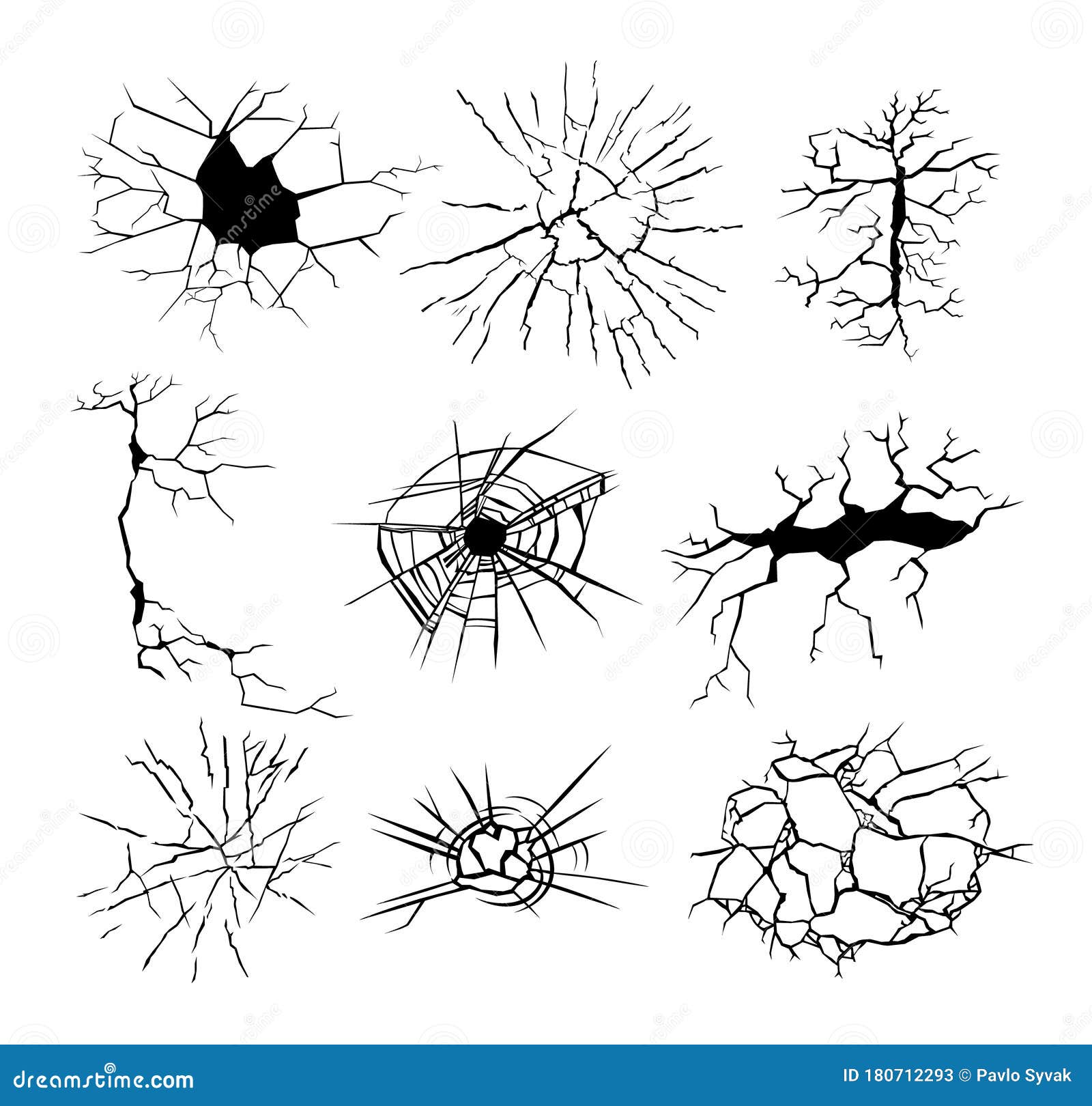 Set of Cracks Isolated on White Background. Break and Destroy Elements ...