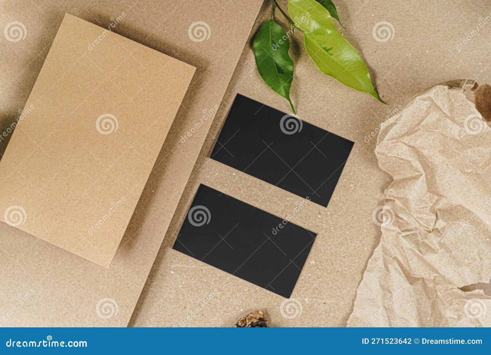 Set of Craft Elements with Copy Space and Green Leaves Stock Photo ...