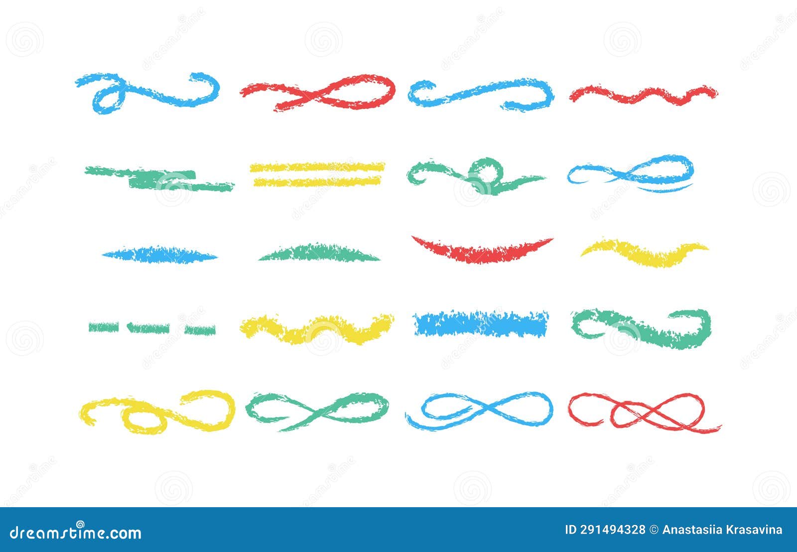 Set of Crayon Emphasis. Strikethrough Multi Colored Charcoal Lines ...
