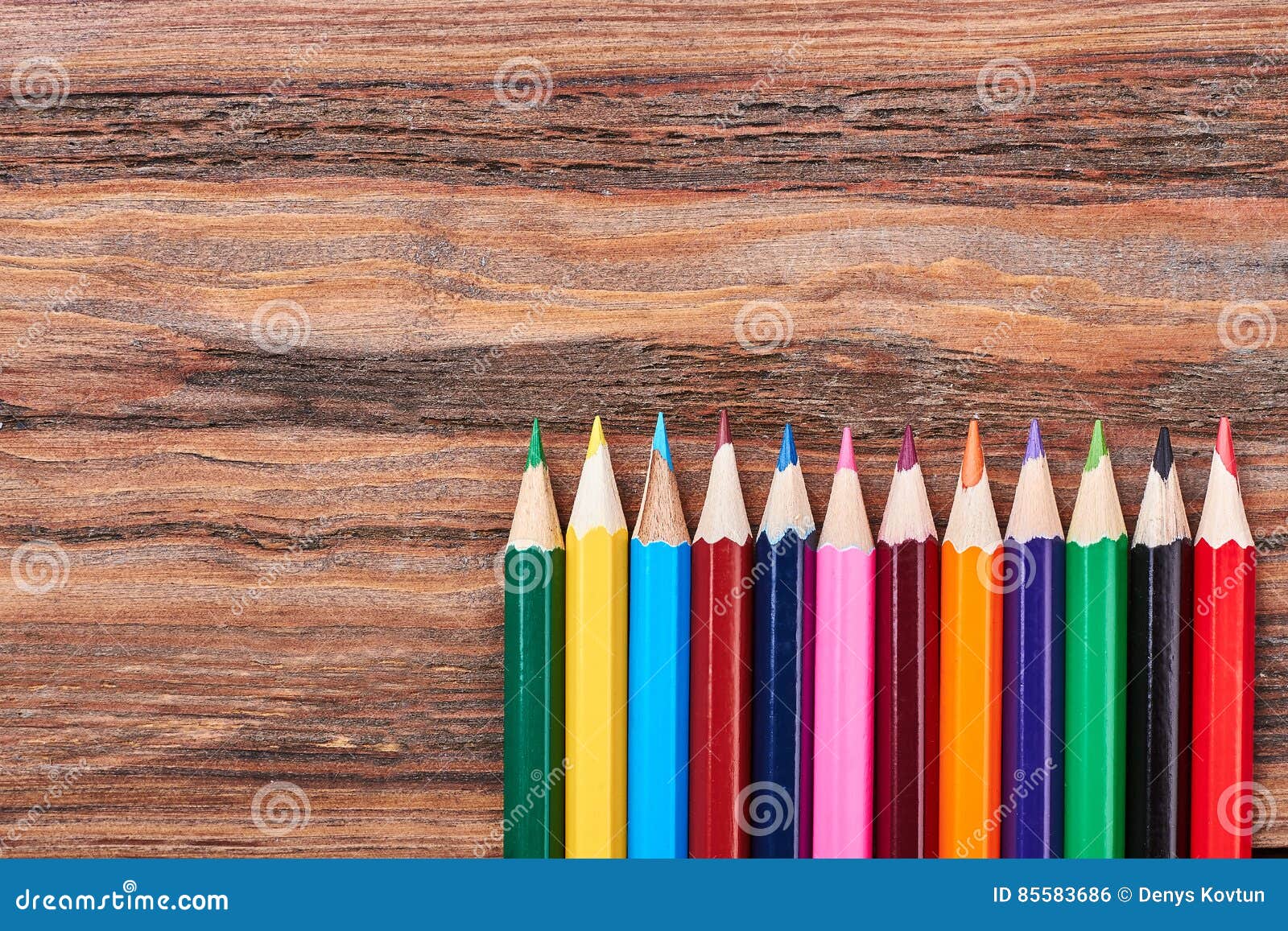 Set of crayons on wood. stock photo. Image of lesson - 85583686