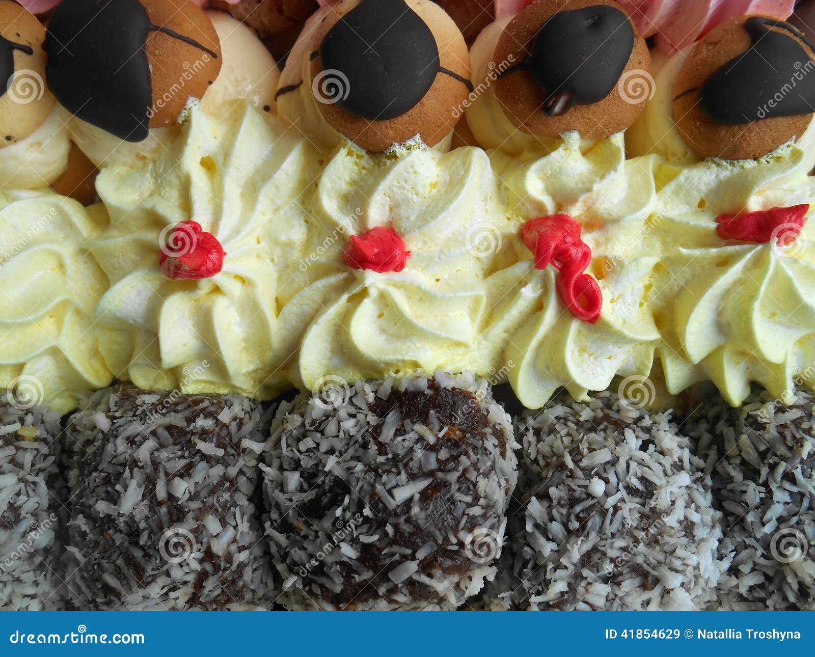 Set of Cream Cakes Background Stock Image - Image of chocolate ...