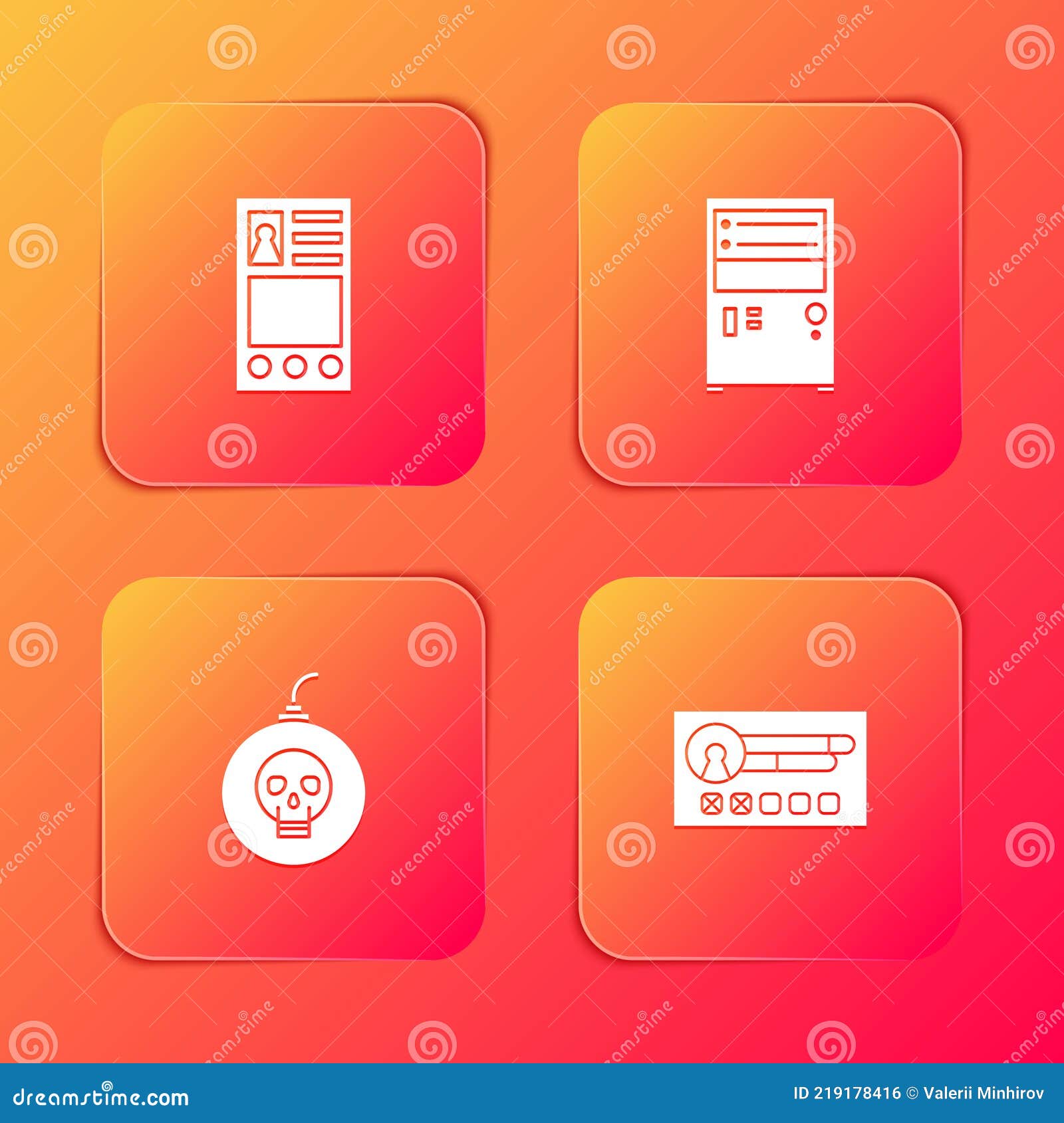 Set Create Account Screen Computer Bomb Ready To Explode E Icon. Vector ...