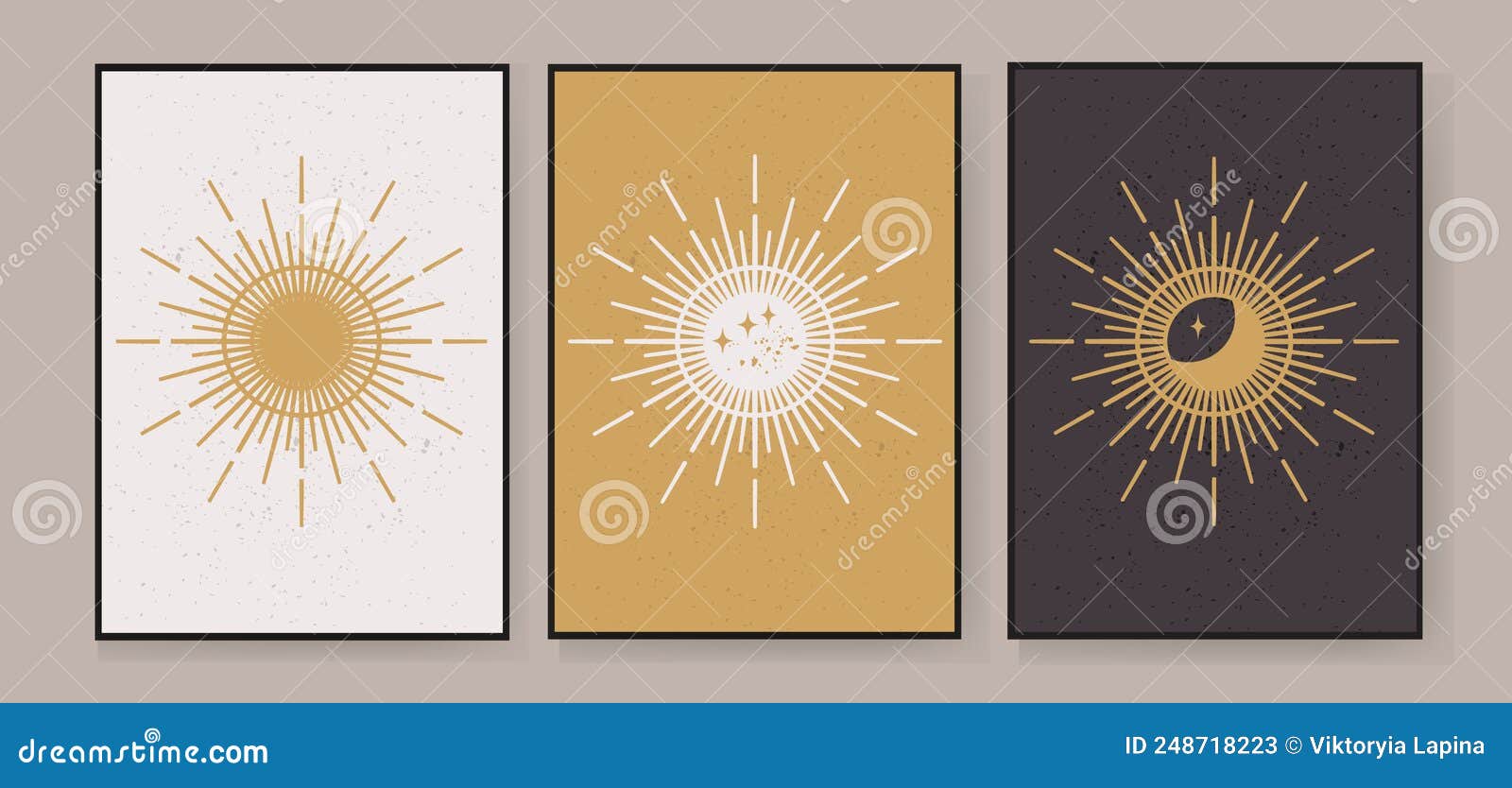 Set of 3 Creative Abstract Illustrations with a Magical Sun for ...