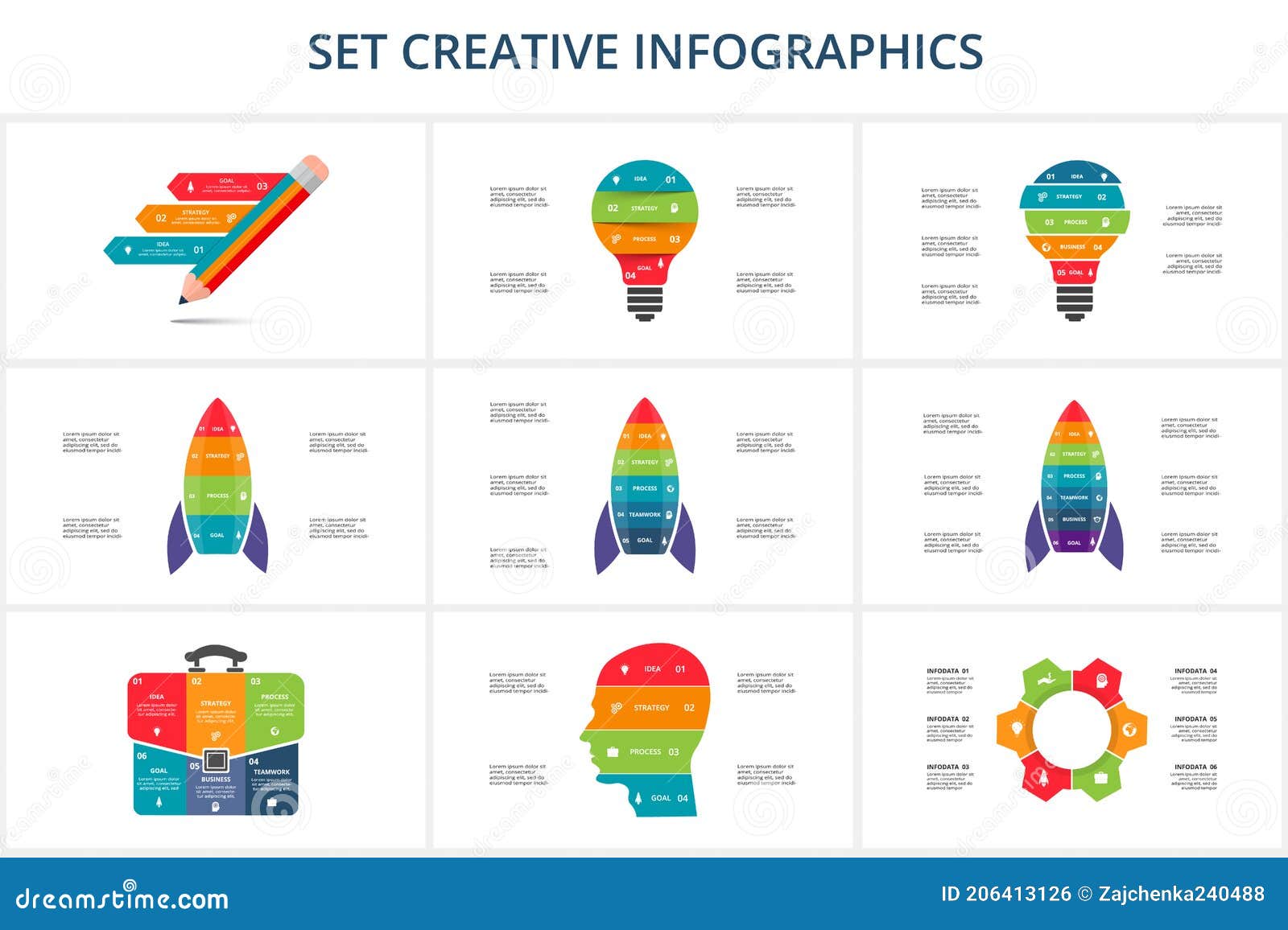 Set Creative Arrows of Graph, Diagram with Steps, Options, Parts or ...