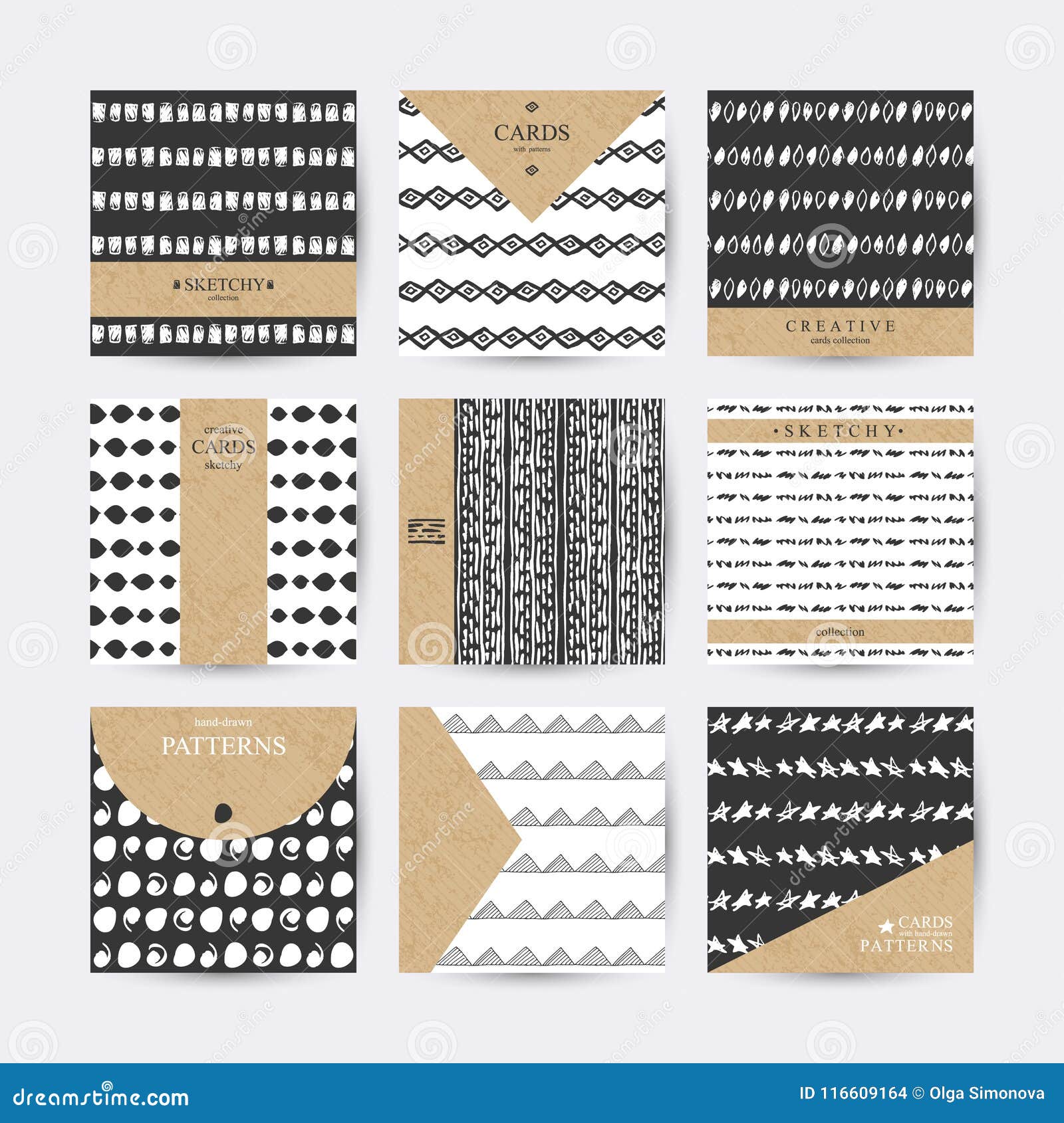 Set of 6 Creative Cards with Hand-drawn Patterns Stock Vector ...