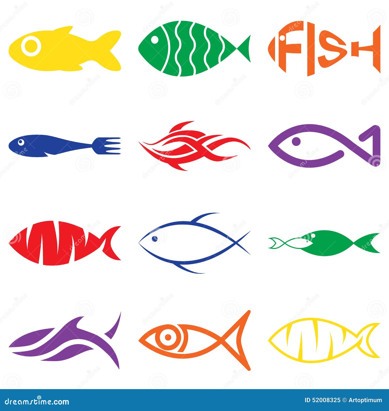 Set of Creative Colorful Fish Icons Stock Vector - Illustration of ...