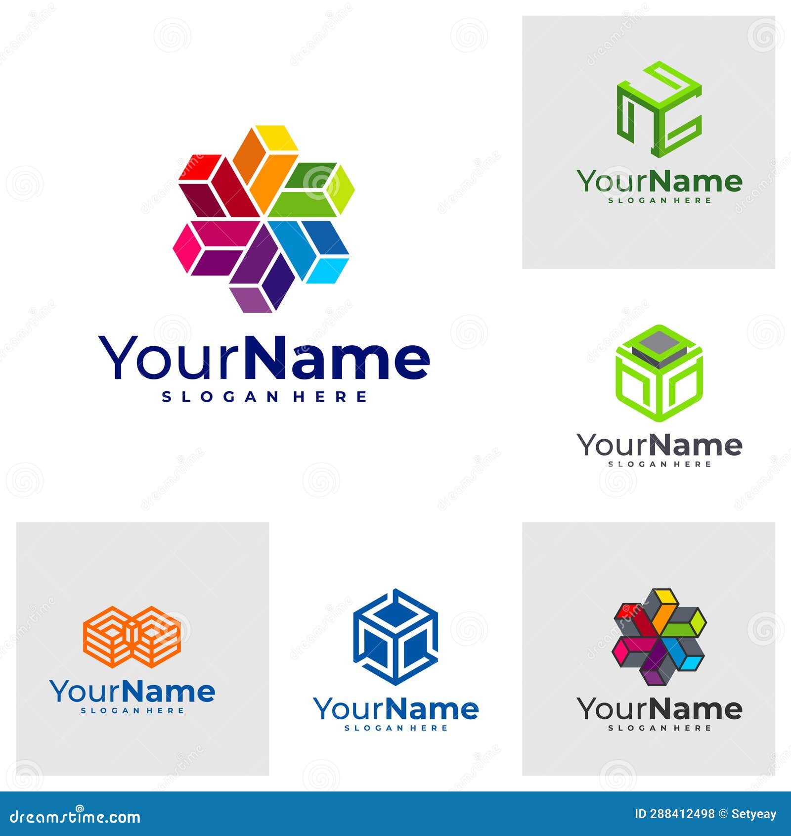 Set of Creative Cube Logo Vector. Hexagon Logo Design Template Stock ...
