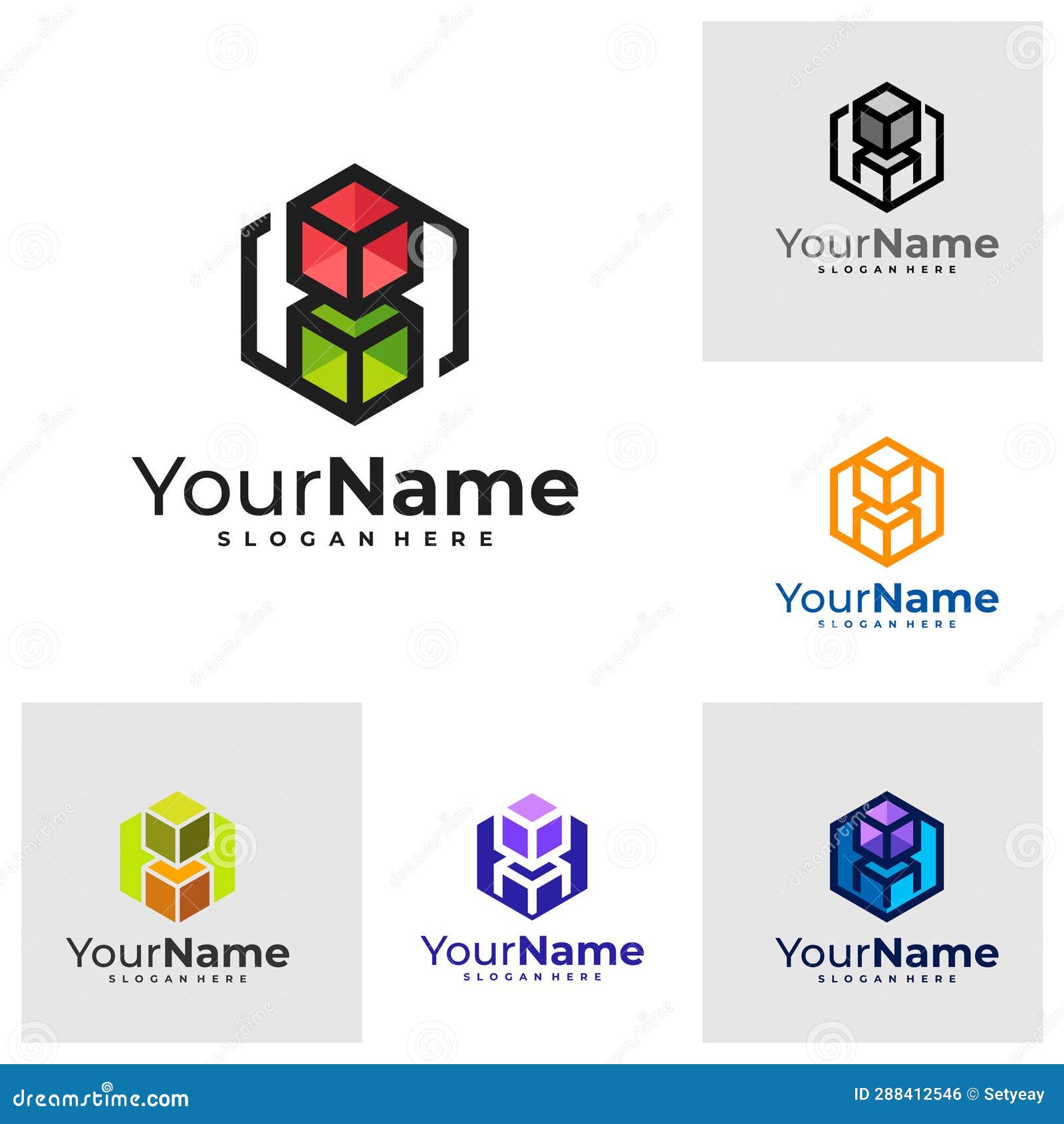 Set of Creative Cube Logo Vector. Hexagon Logo Design Template Stock Vector - Illustration of ...