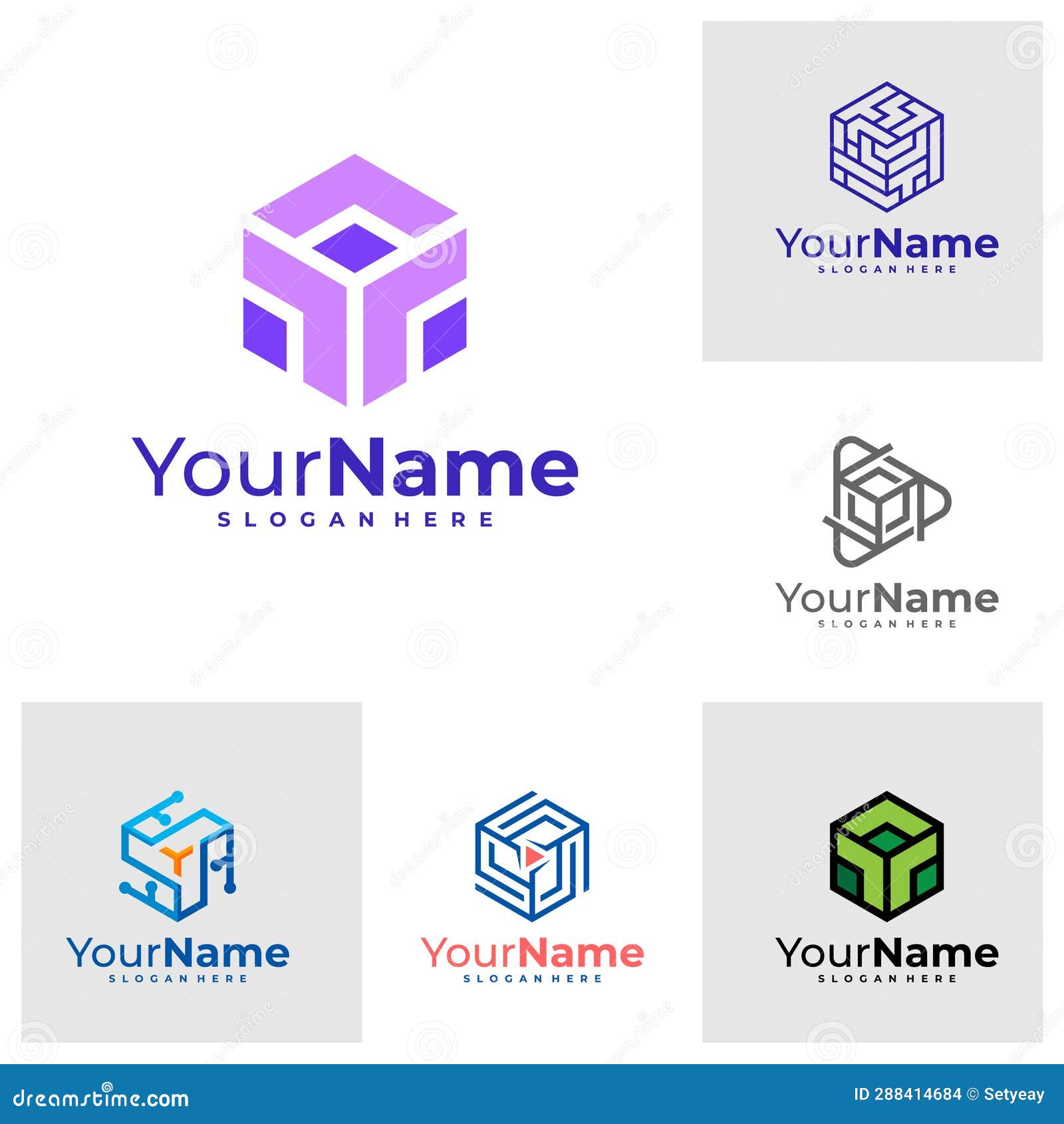 Set of Creative Cube Logo Vector. Hexagon Logo Design Template Stock ...