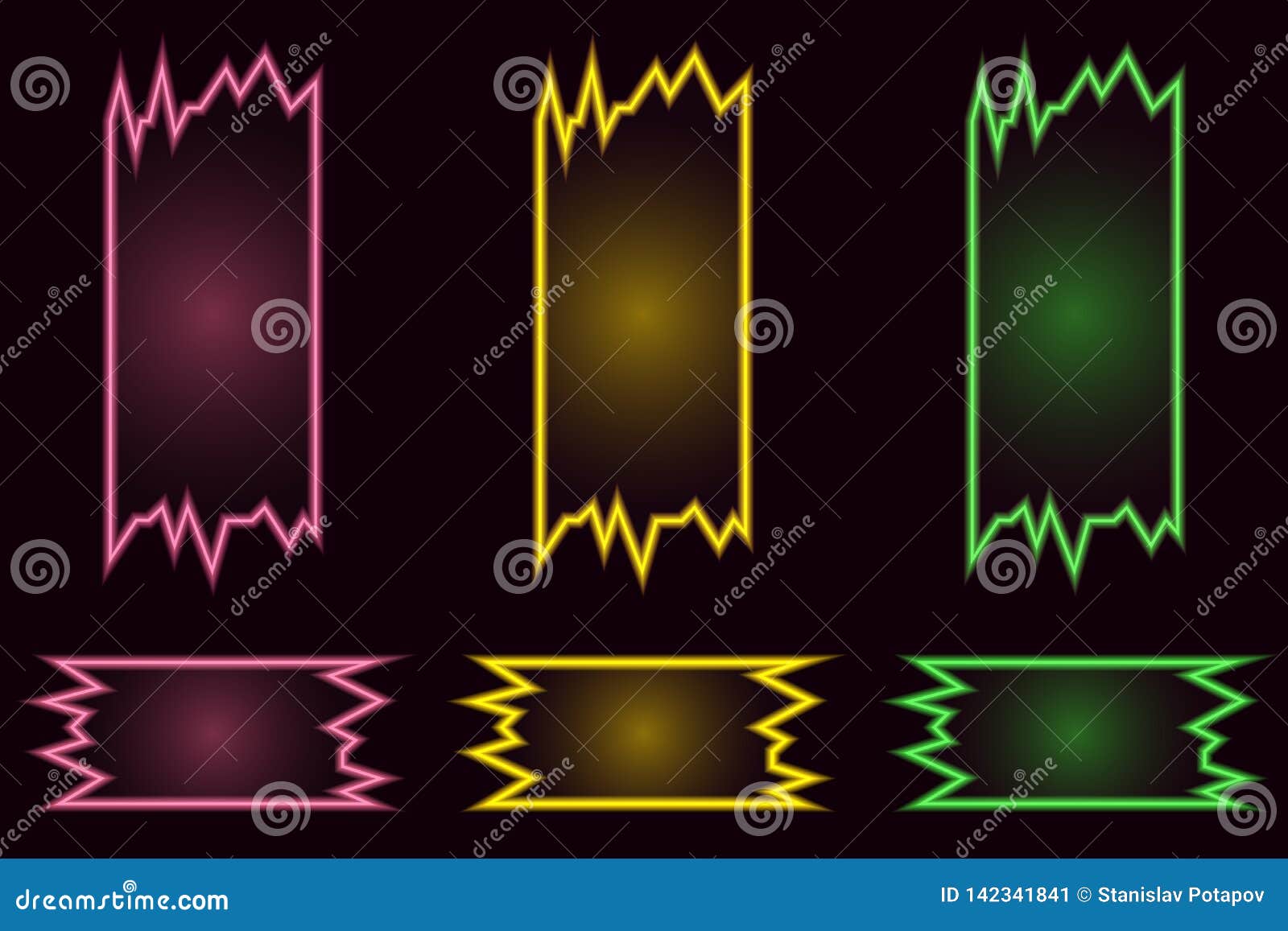 Set of Creative Geometric Bright Neon Vector Banners on Black ...