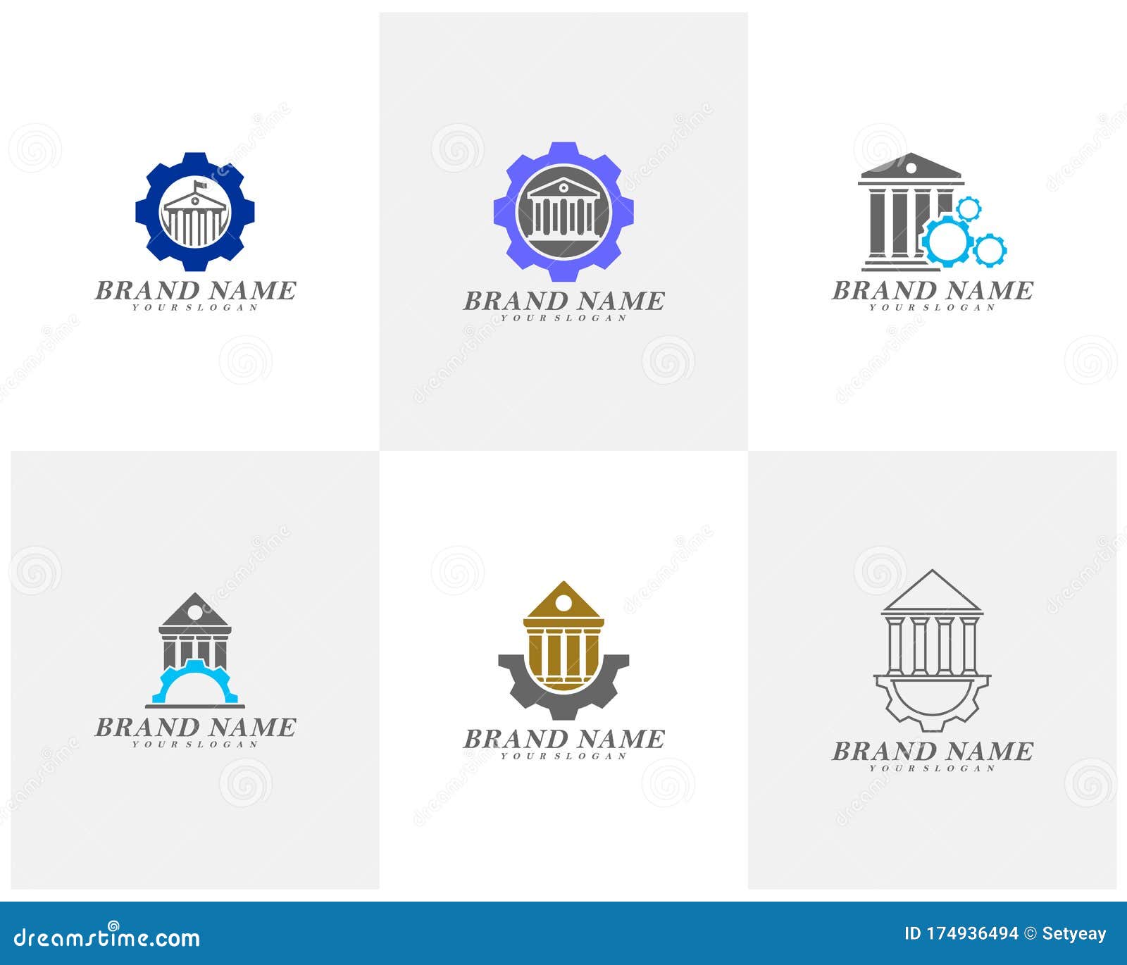 Set of Creative Government Building with Gear Logo Template Vector ...