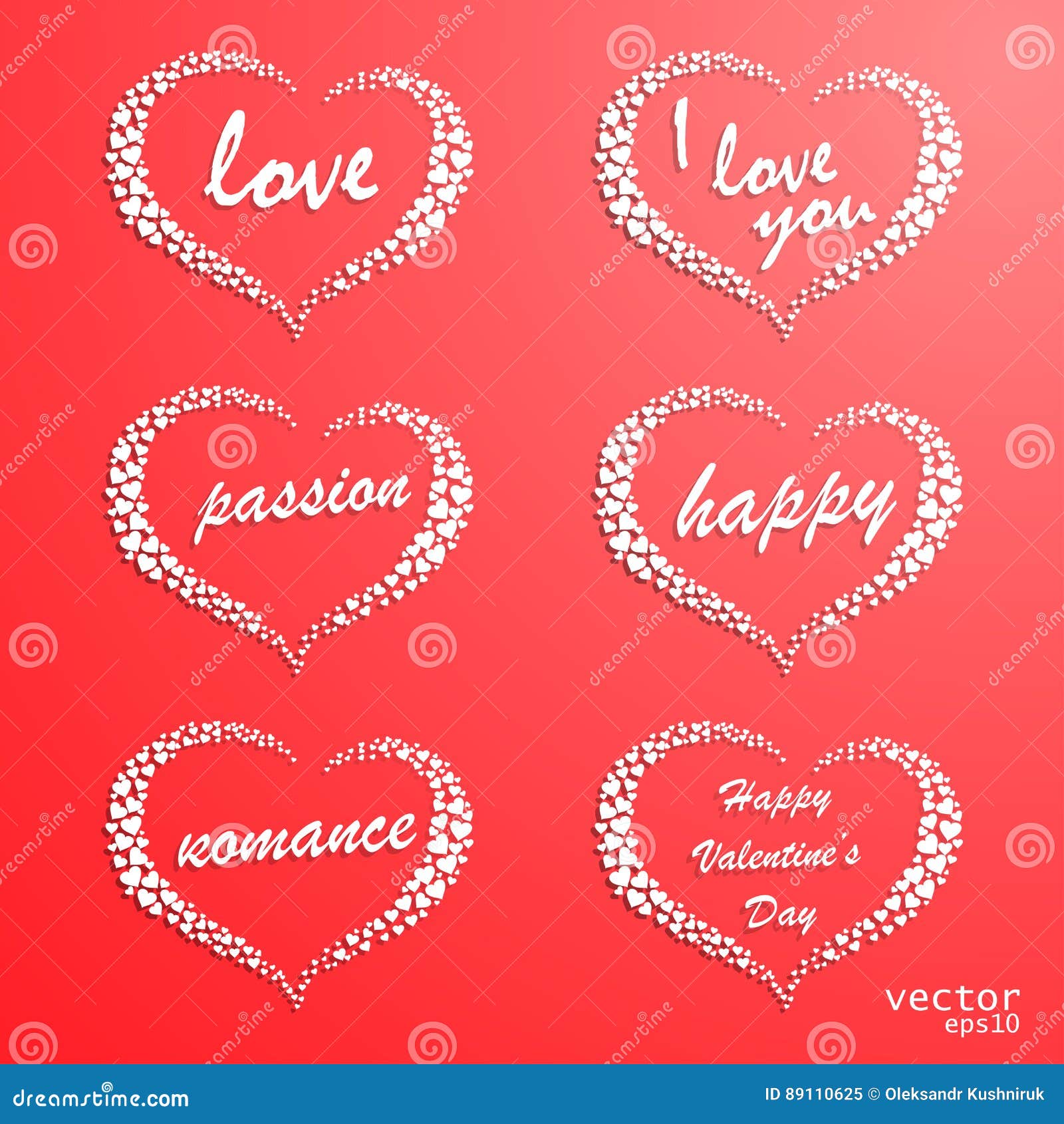 Set of Creative Hearts with Text Inside Stock Vector - Illustration of ...