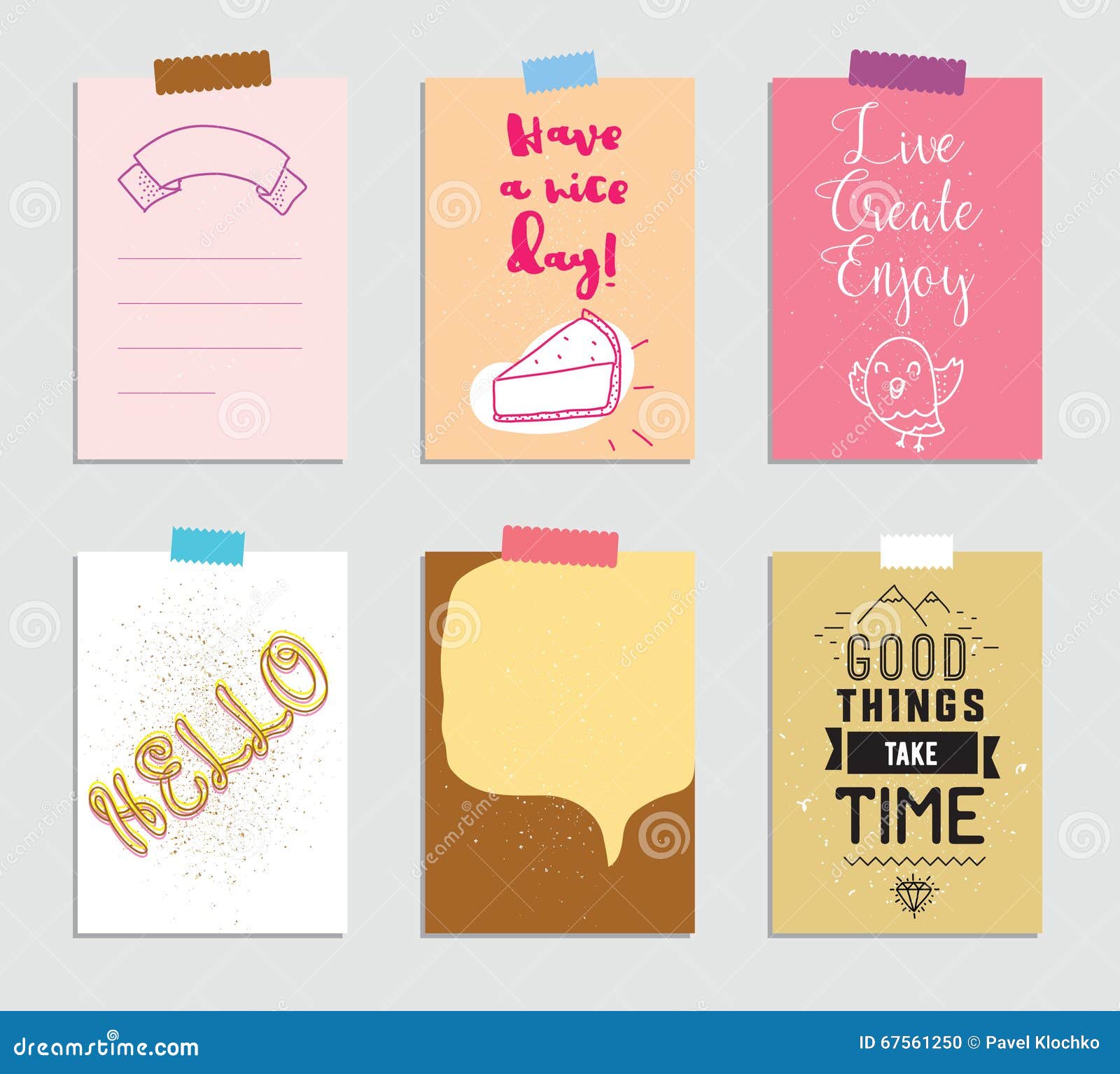Set of Creative 6 Journaling Cards. Vector Illustration Stock Vector ...