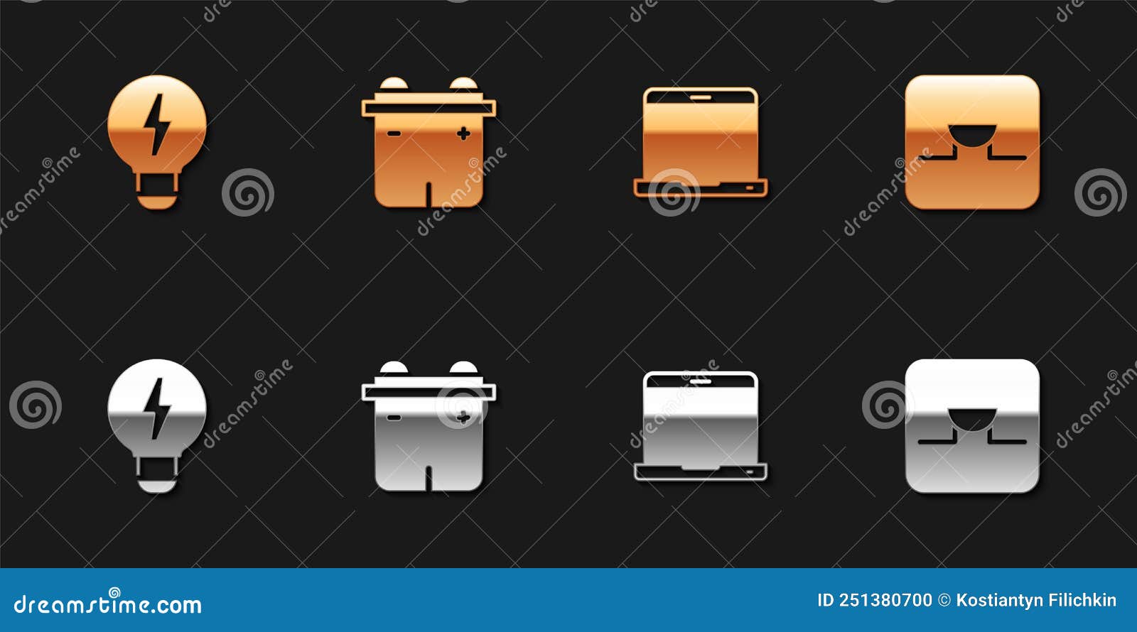 Set Creative Lamp Light Idea, Car Battery, Laptop and Buzzer in ...