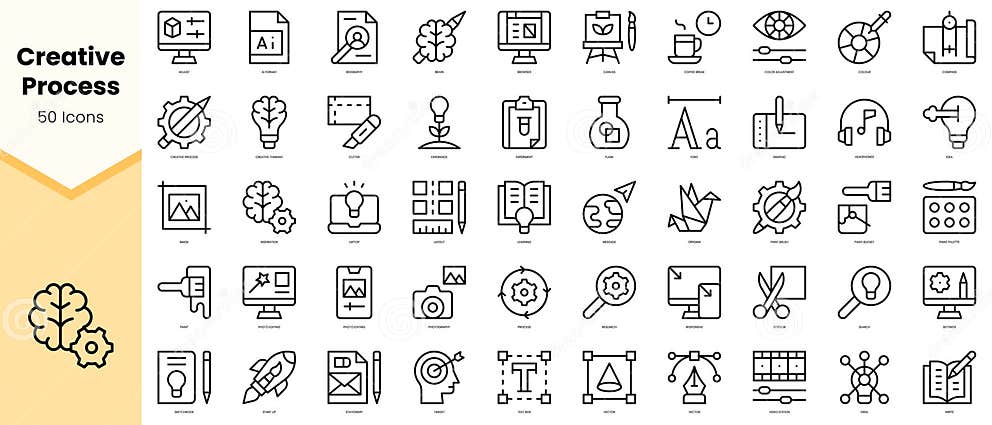 Set of Creative Process Icons. Simple Line Art Style Icons Pack Stock ...