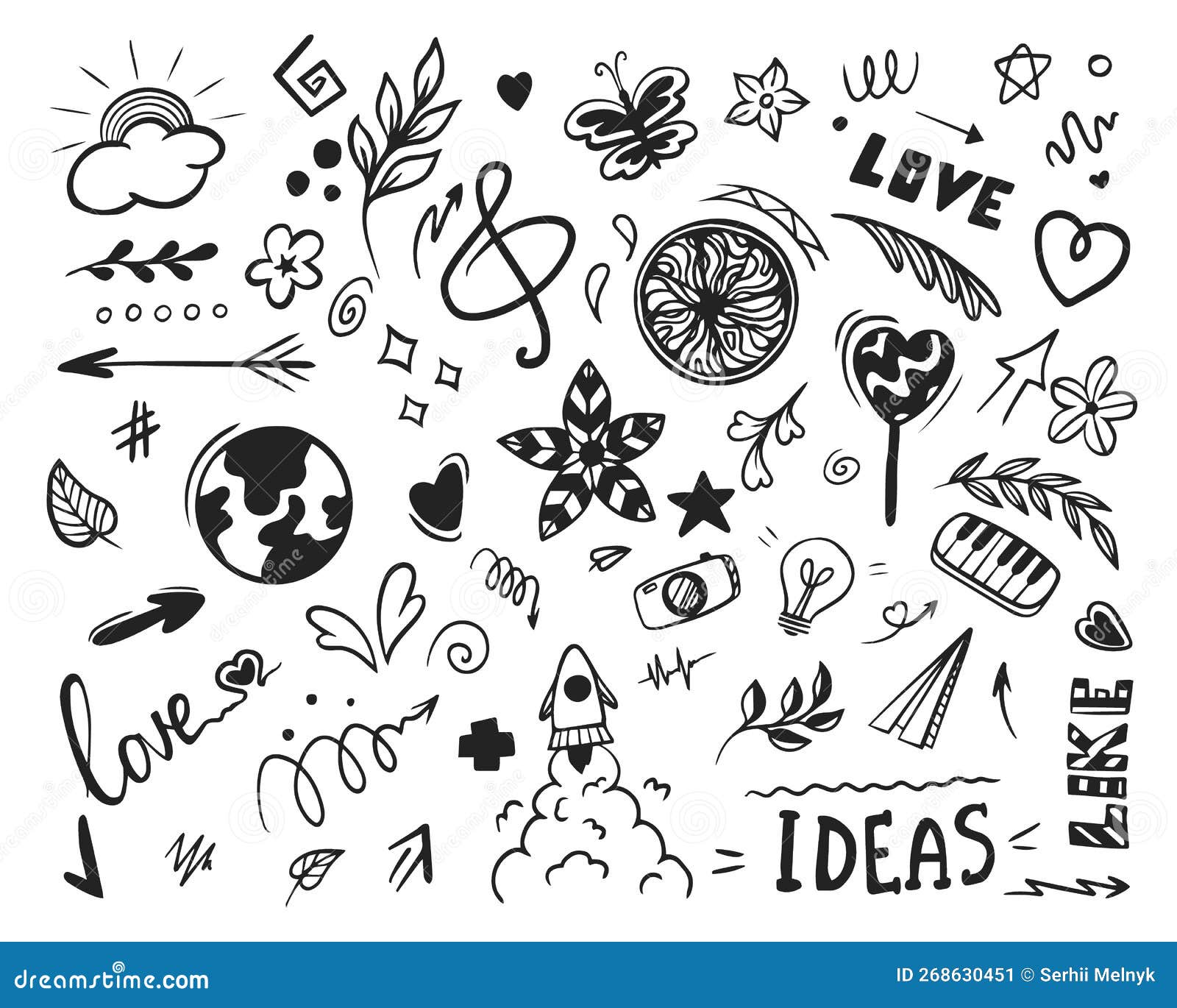 Set of creativity doodles stock vector. Illustration of concept - 268630451