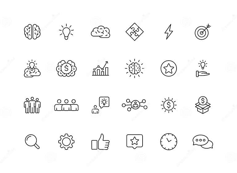 Set of 24 Creativity and Idea Web Icons in Line Style. Creativity ...