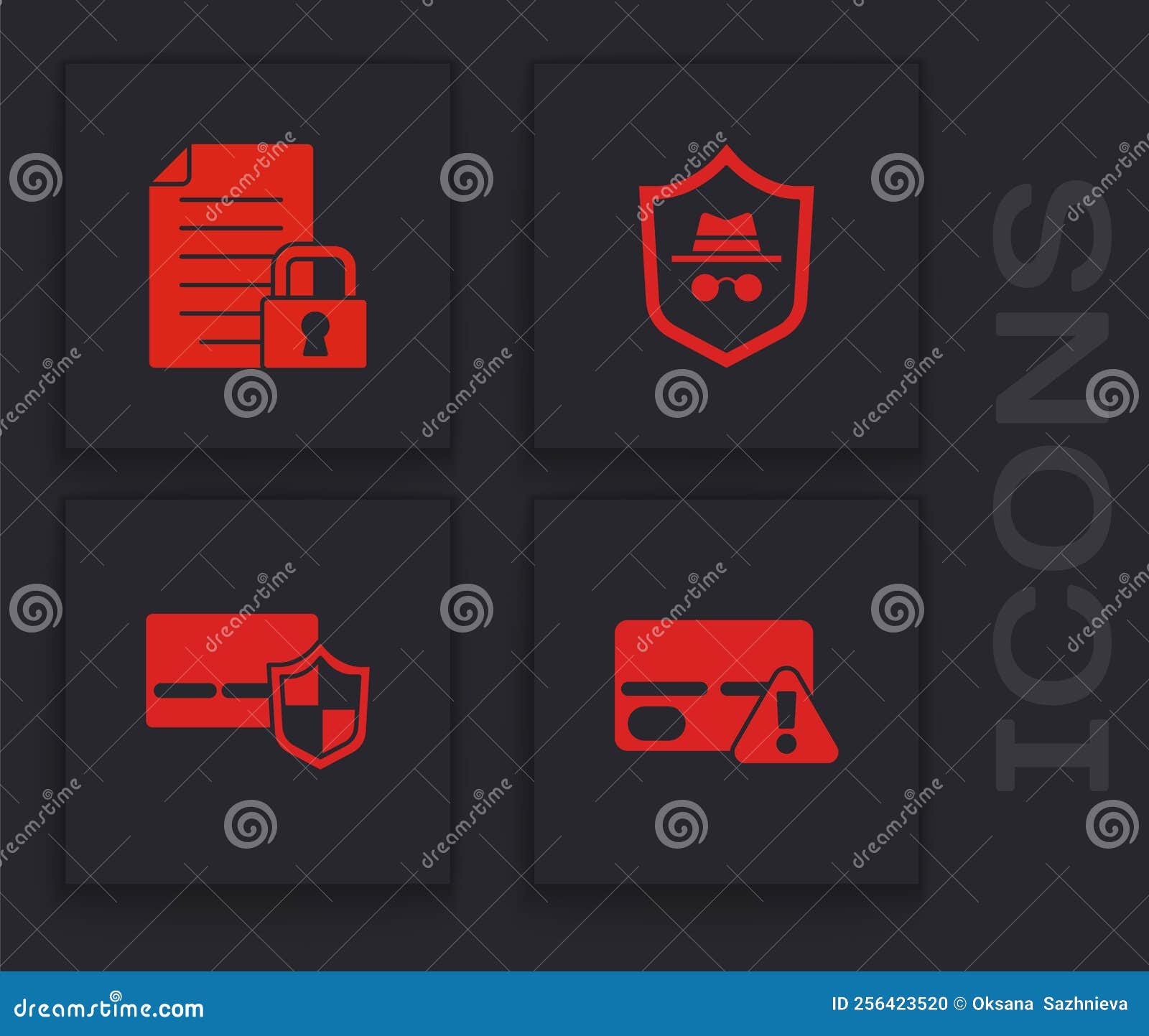 Set Credit Card, Document and Lock, Incognito Mode and with Shield Icon ... Set Credit Card, Document and Lock, Incognito Mode and with Shield Icon ...