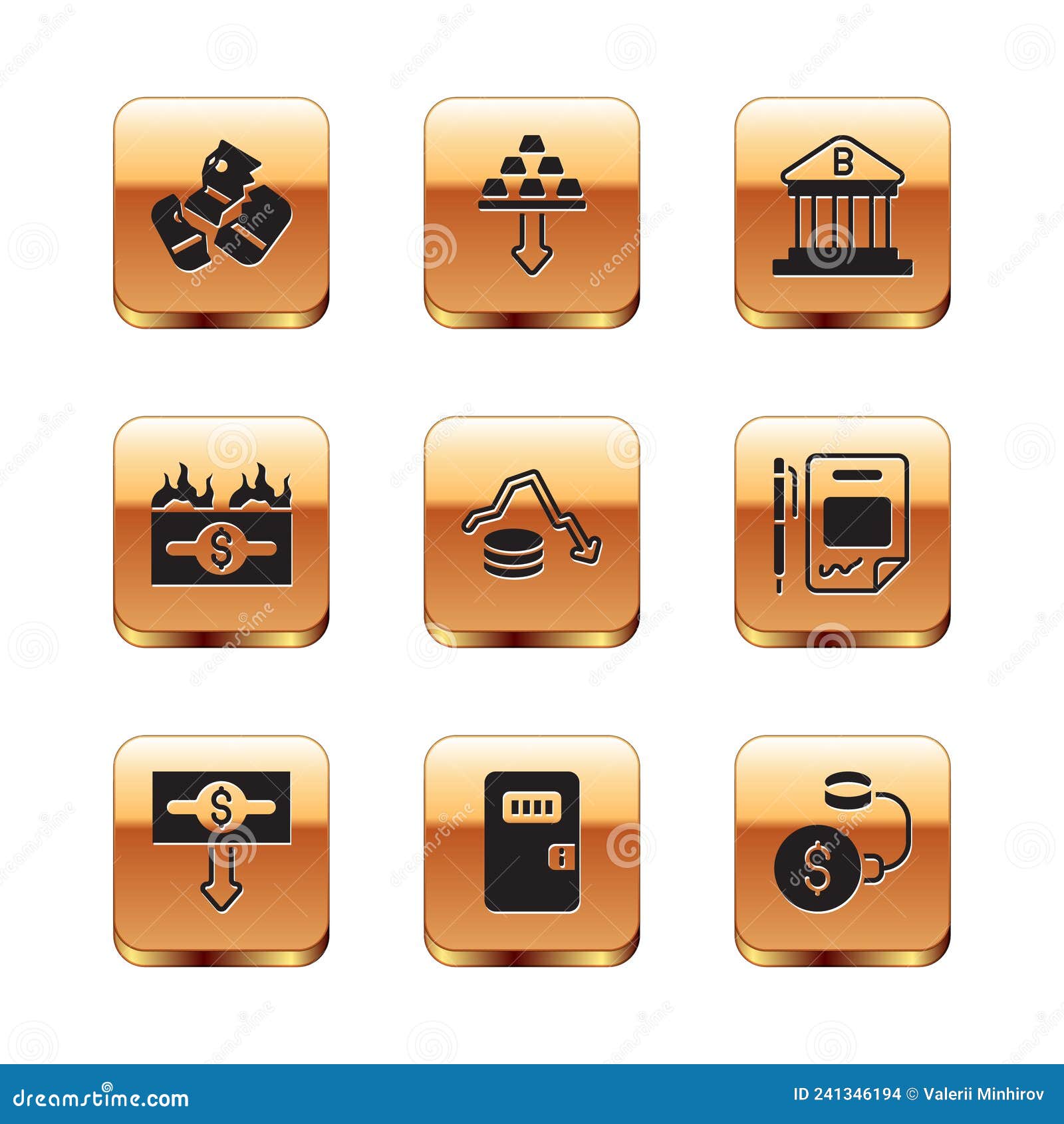 Set Credit Card, Dollar Rate Decrease, Prison Cell Door, Burning Dollar Bill, Bank Building ...