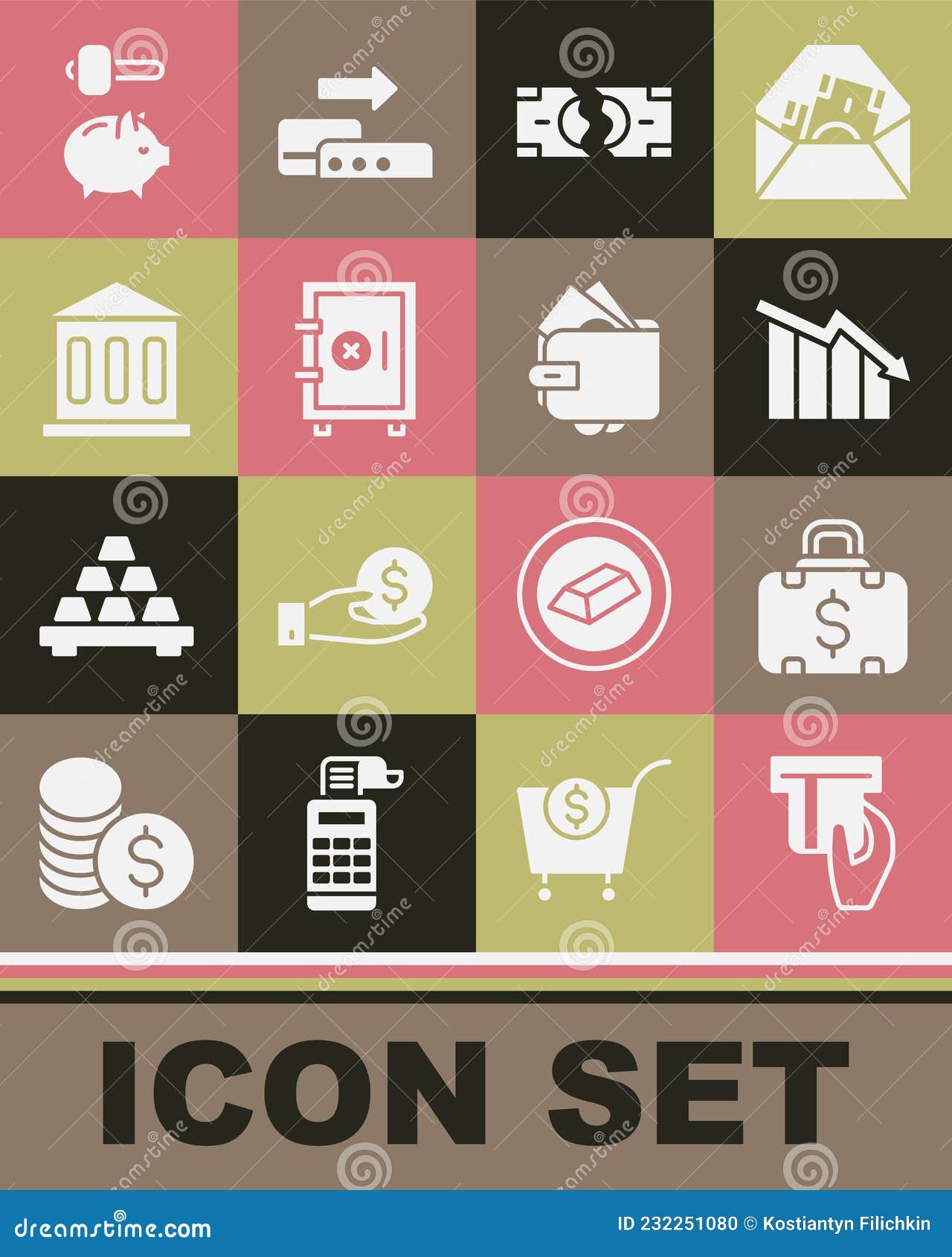 Set Credit Card Inserted, Briefcase and Money, Financial Growth Decrease, Tearing Banknote, Safe ...