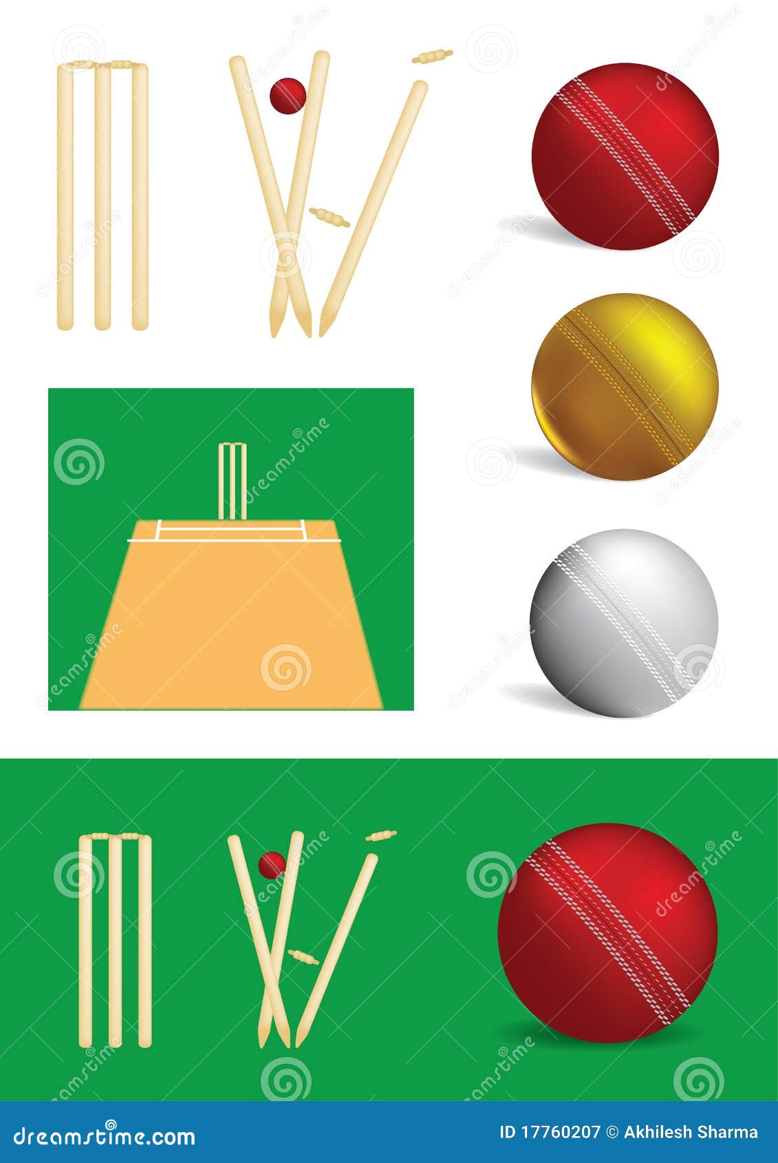 Set of Cricket Game Objects Stock Vector - Illustration of recreation ...
