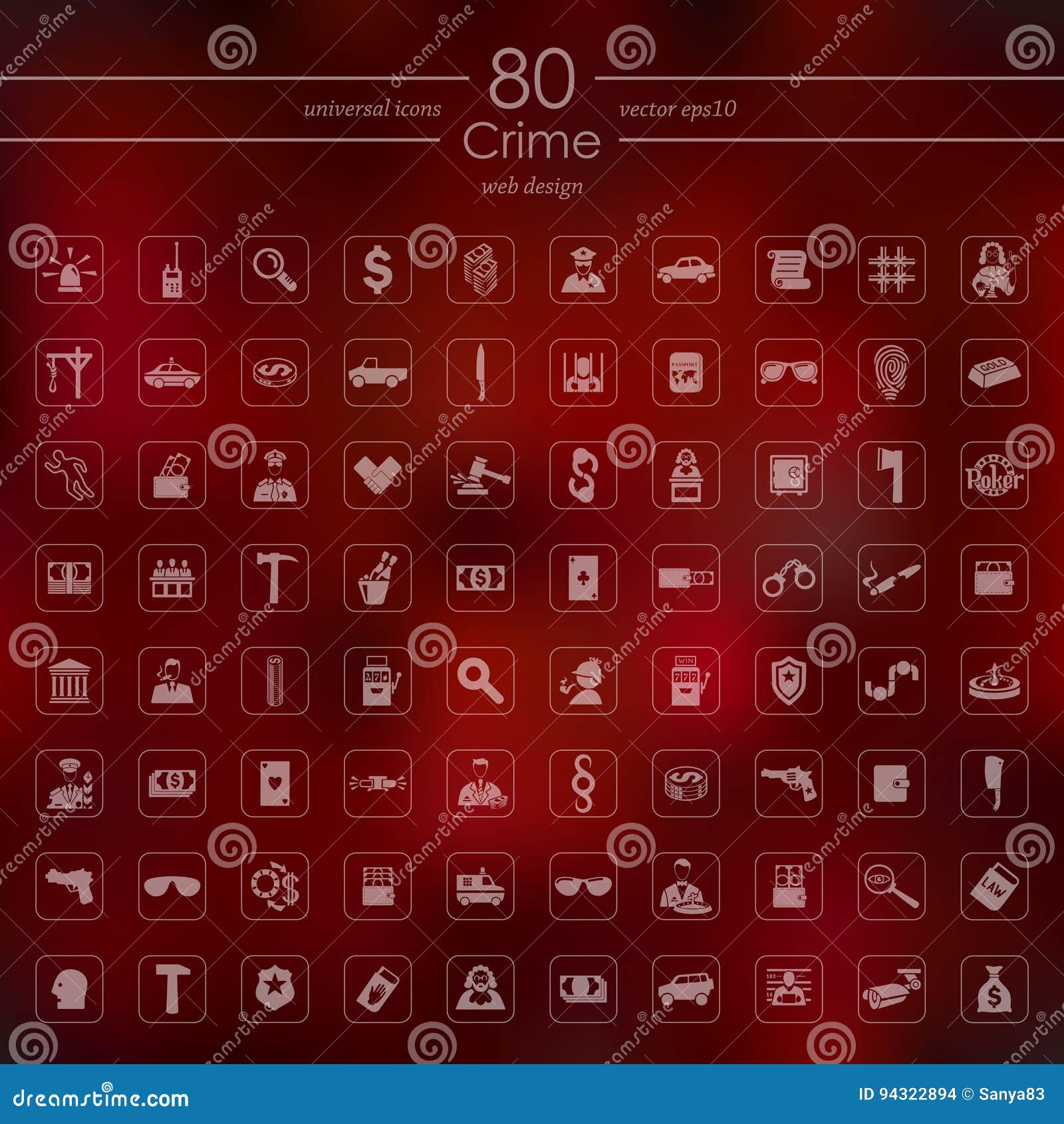 Set of crime icons stock vector. Illustration of freedom - 94322894