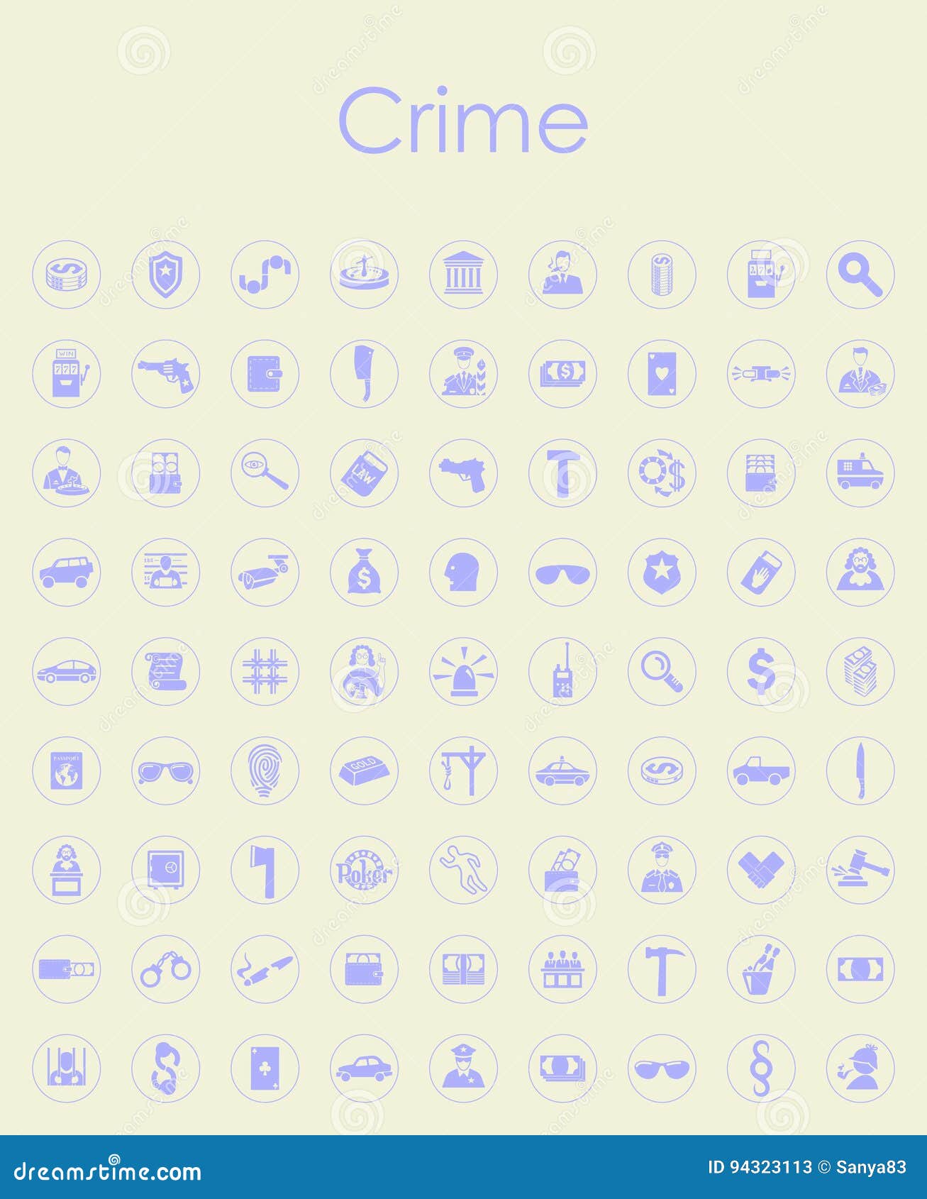 Set of crime simple icons stock vector. Illustration of design - 94323113