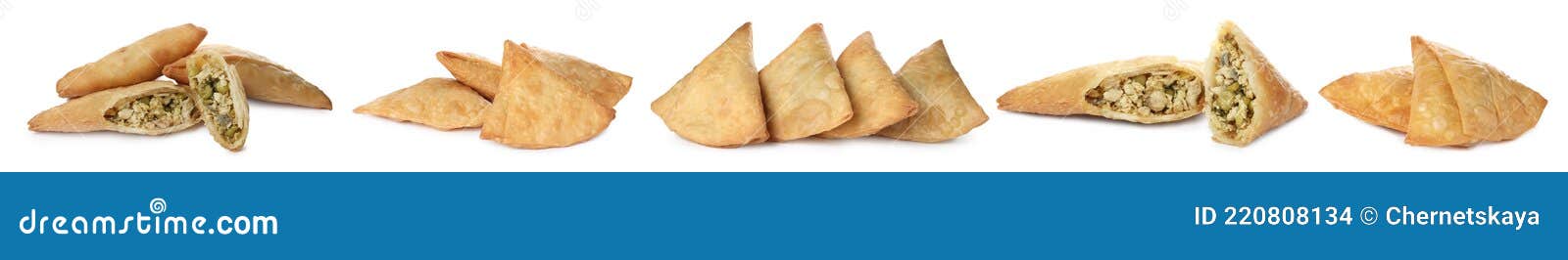 Set with Crispy Delicious Samosas on White Background. Banner Design ...