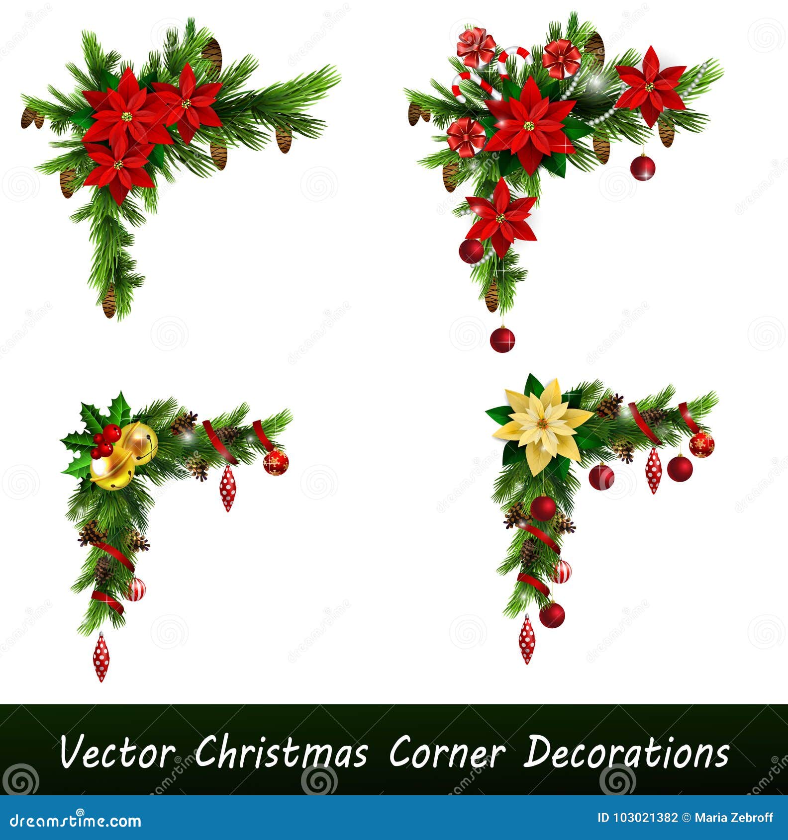 Set of Cristmas Corner Decorations Stock Vector - Illustration of ...