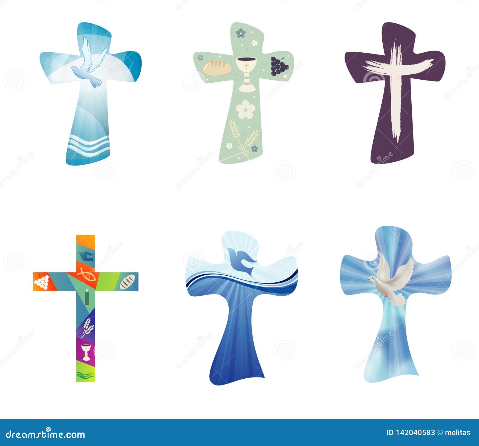 Set Modern Isolated Christian Crosses. Religious Signs. Cross ...