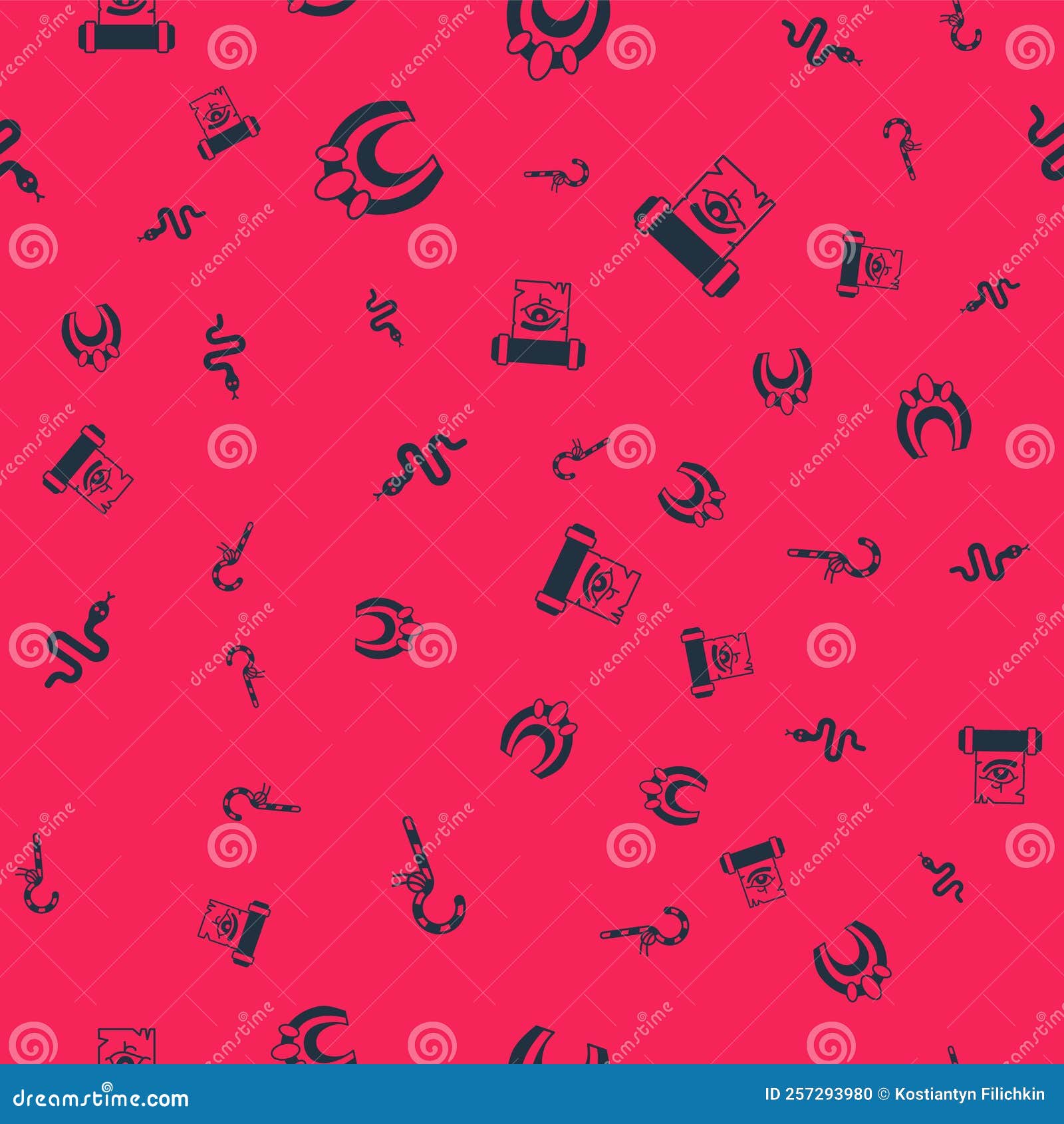 Set Crook, Egyptian Necklace, Snake and Eye of Horus on Papyrus Scroll ...