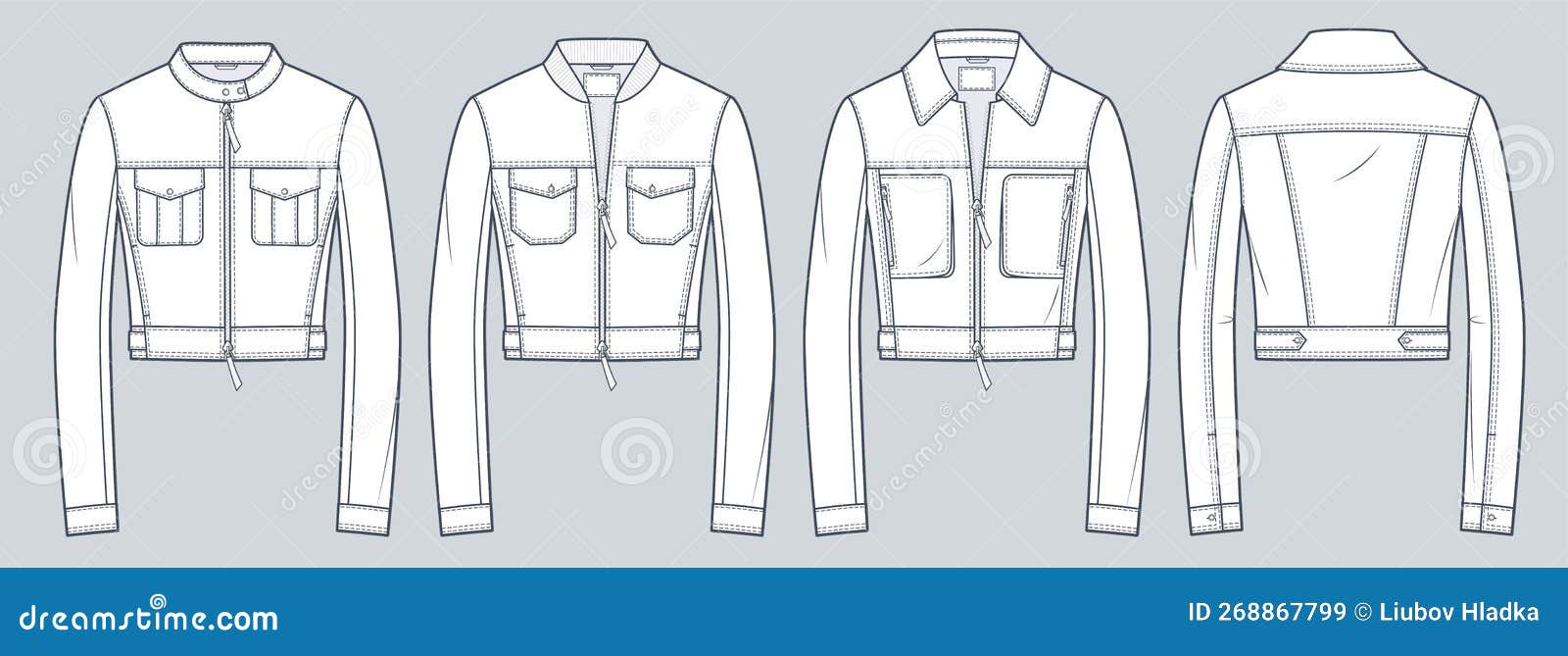 Set of Crop Jackets Technical Fashion Illusrtation. Jackets Witch ... Set of Crop Jackets Technical Fashion Illusrtation. Jackets Witch ...