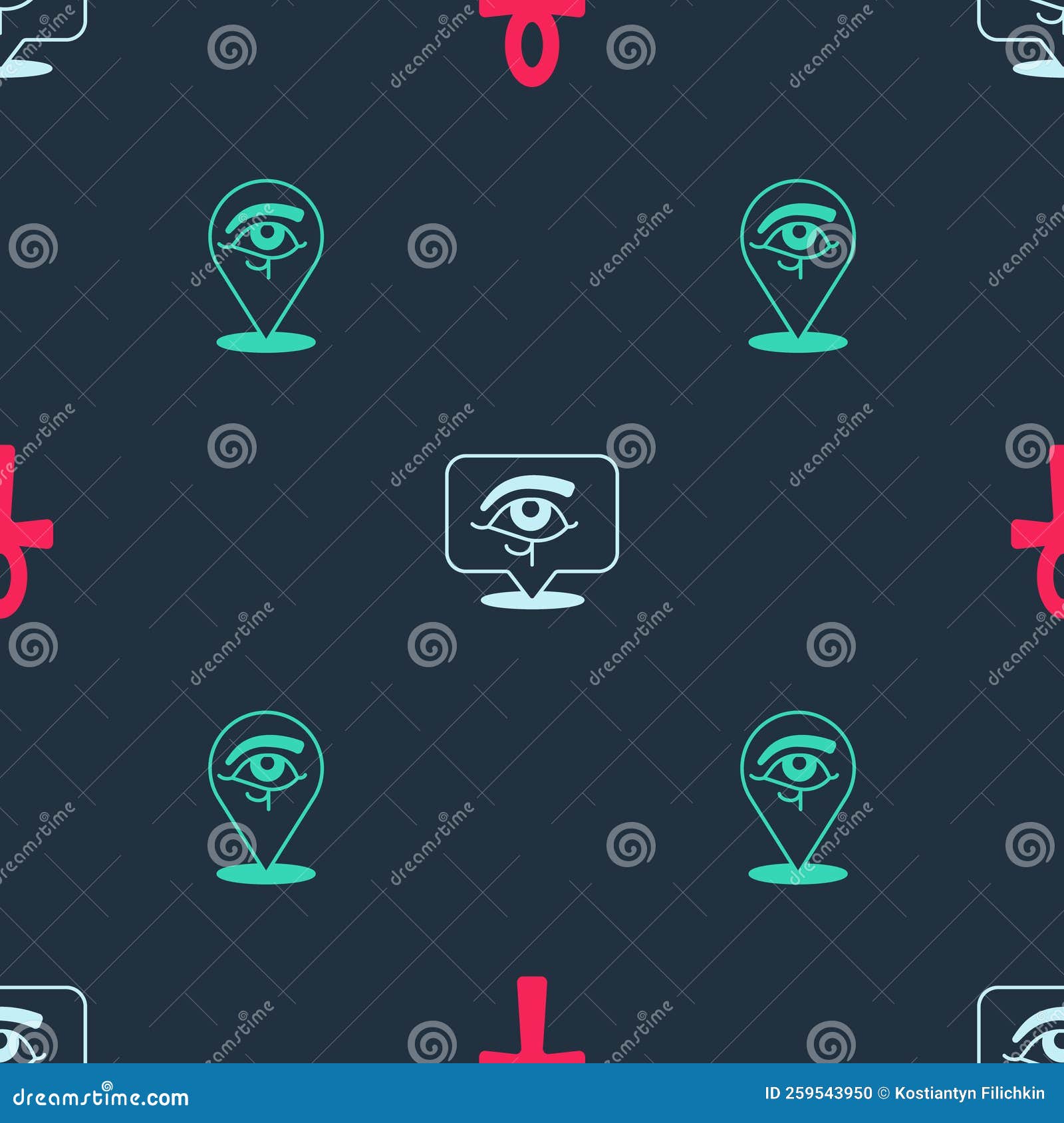 Set Cross Ankh, Eye of Horus and on Seamless Pattern. Vector Stock ...