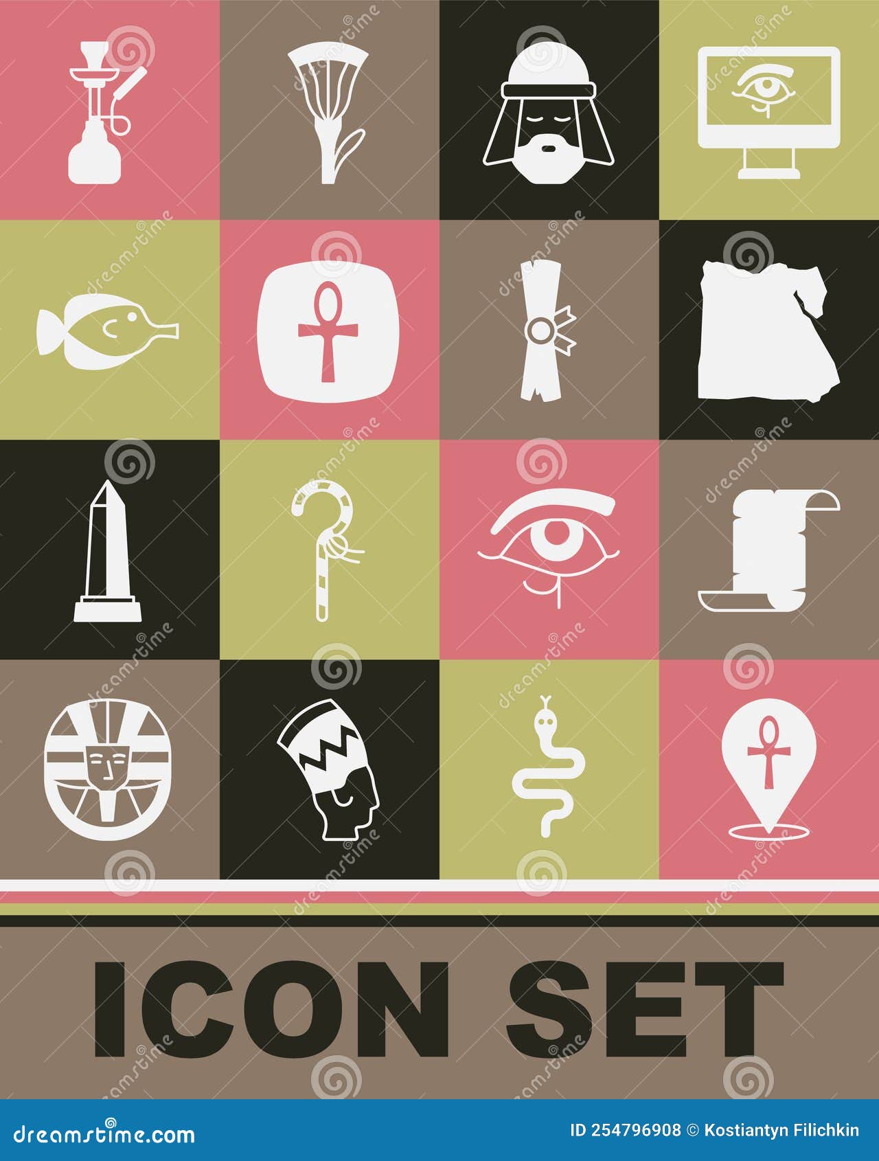 Set Cross Ankh, Papyrus Scroll, Map of Egypt, Egyptian Man, Butterfly ...