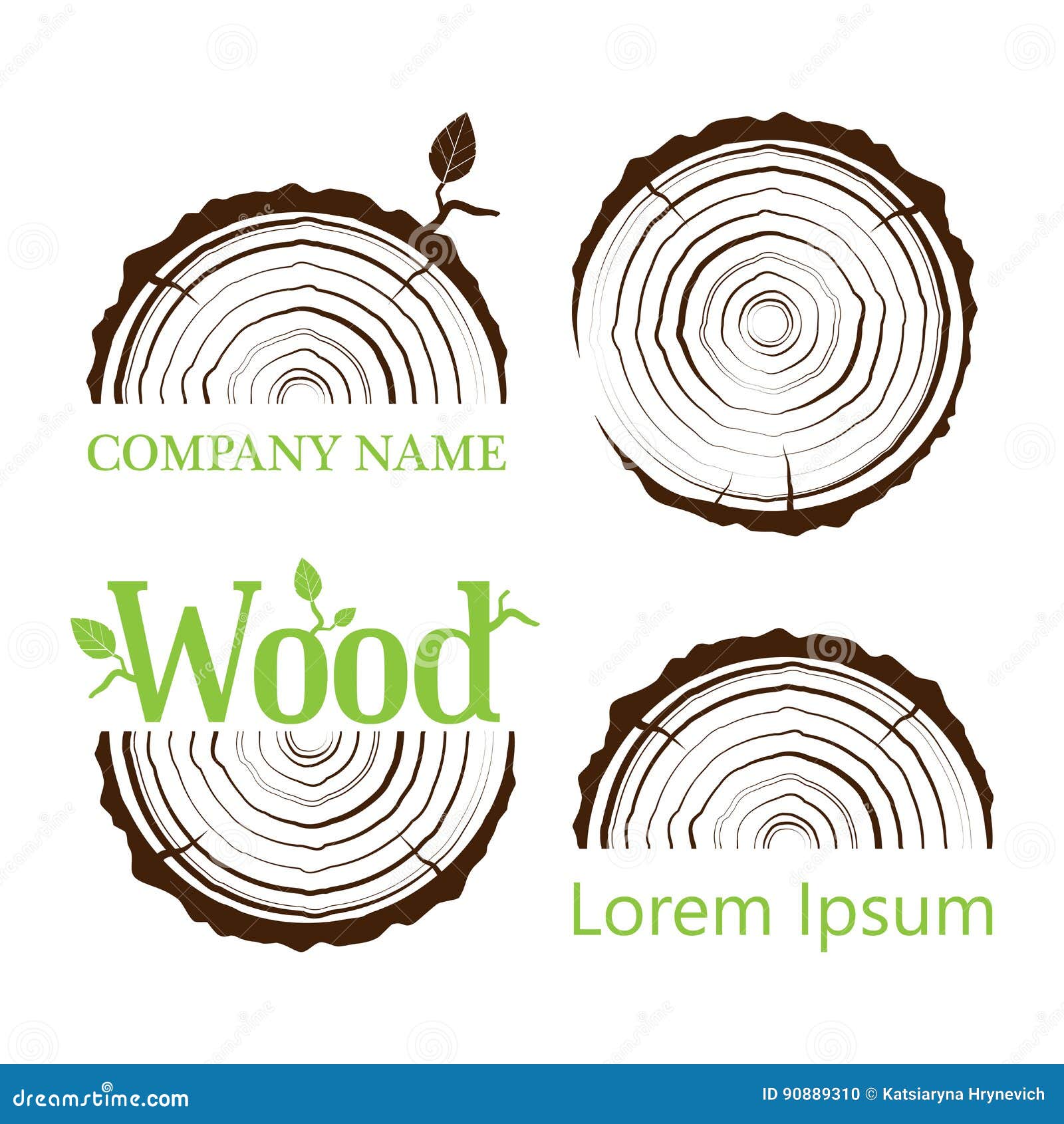 Set a Cross Section of the Trunk with Tree Rings. Vector Illustration ...
