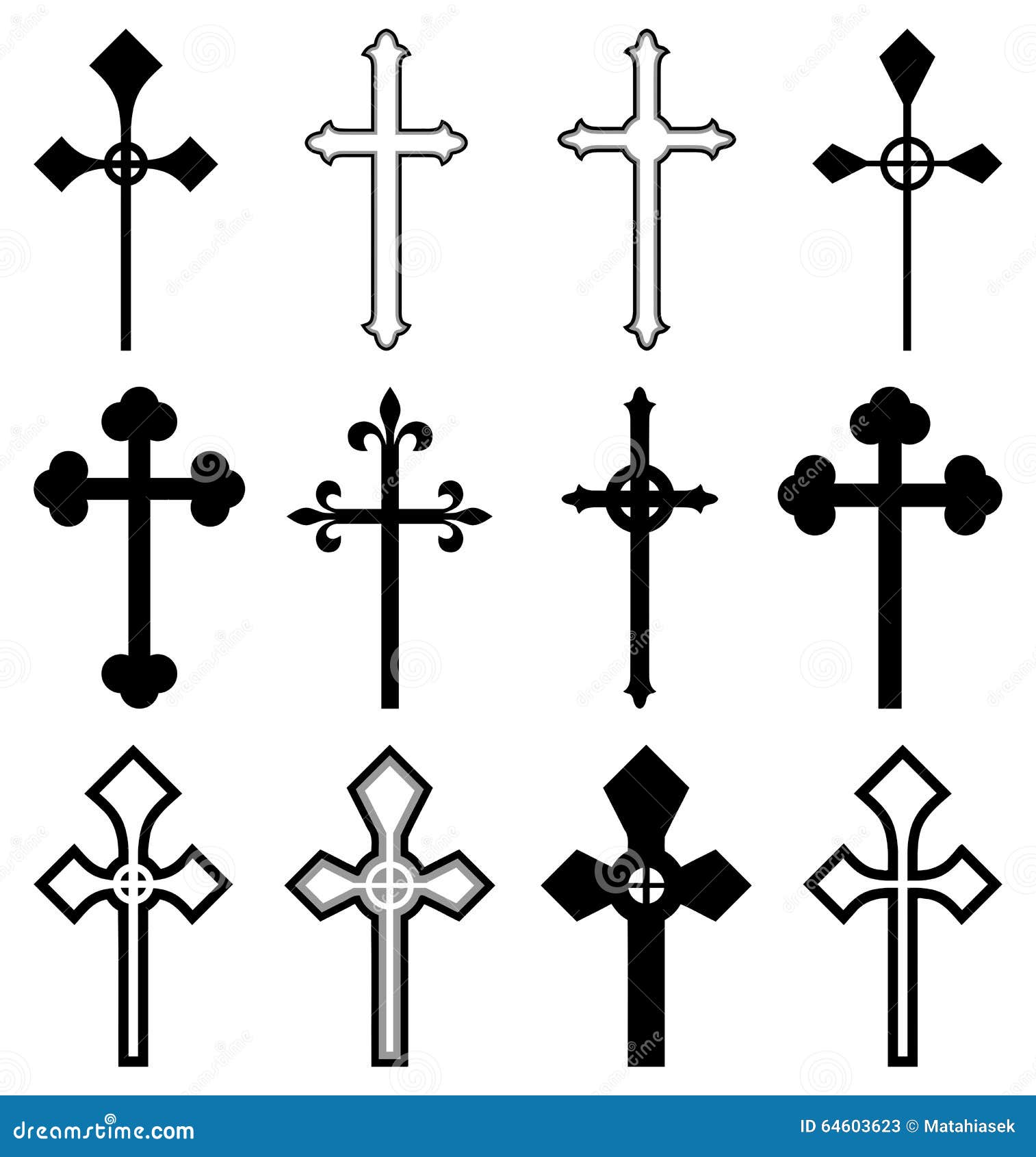 Set of Cross Silhouettes Isolated on White Stock Vector - Illustration ...