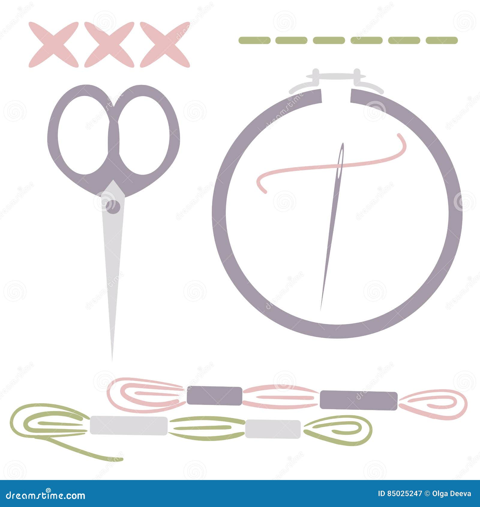 Set of Cross Stitching Materials Stock Vector - Illustration of cute ...